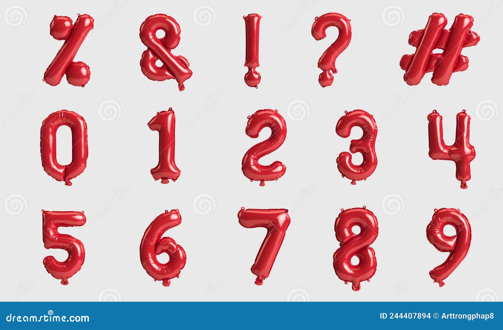 Number Table and Mark 3d Illustration of Red Balloons Isolated on White ...
