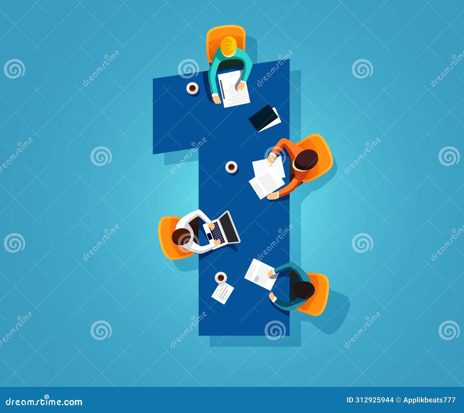 Number 1. Team Works Together at a Table in the Shape of the Number One ...