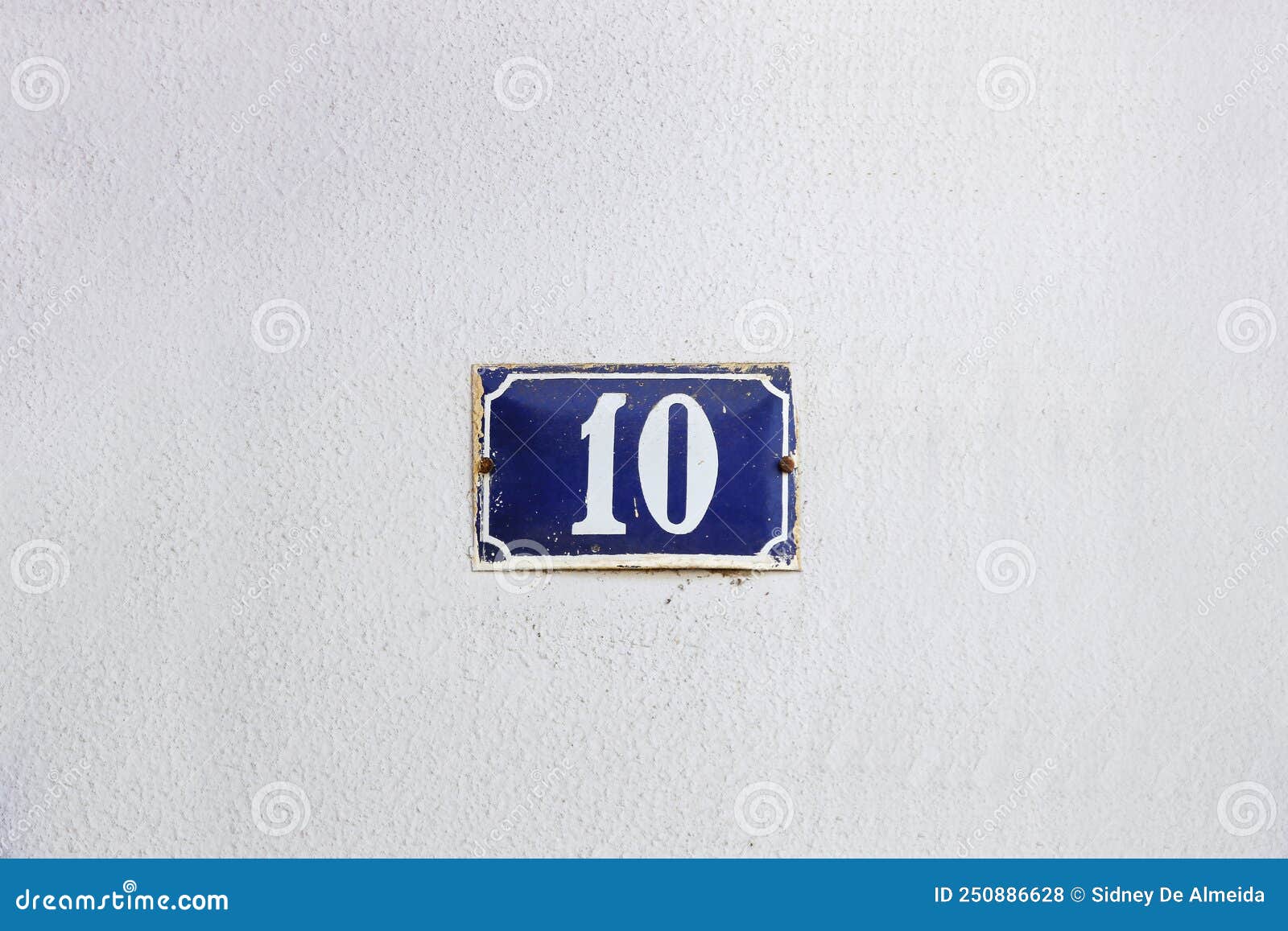 Number Ten in Metallic Plate Format, with Copy Space and Blue and White ...