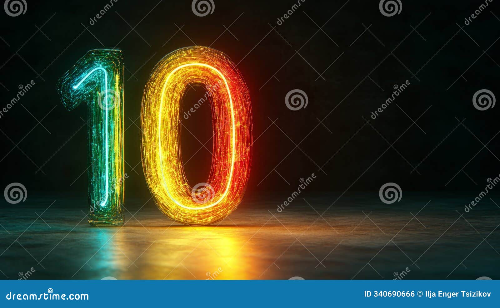 Number Ten, 10, Neon Light Colorful Rainbow Glow Rendering ...