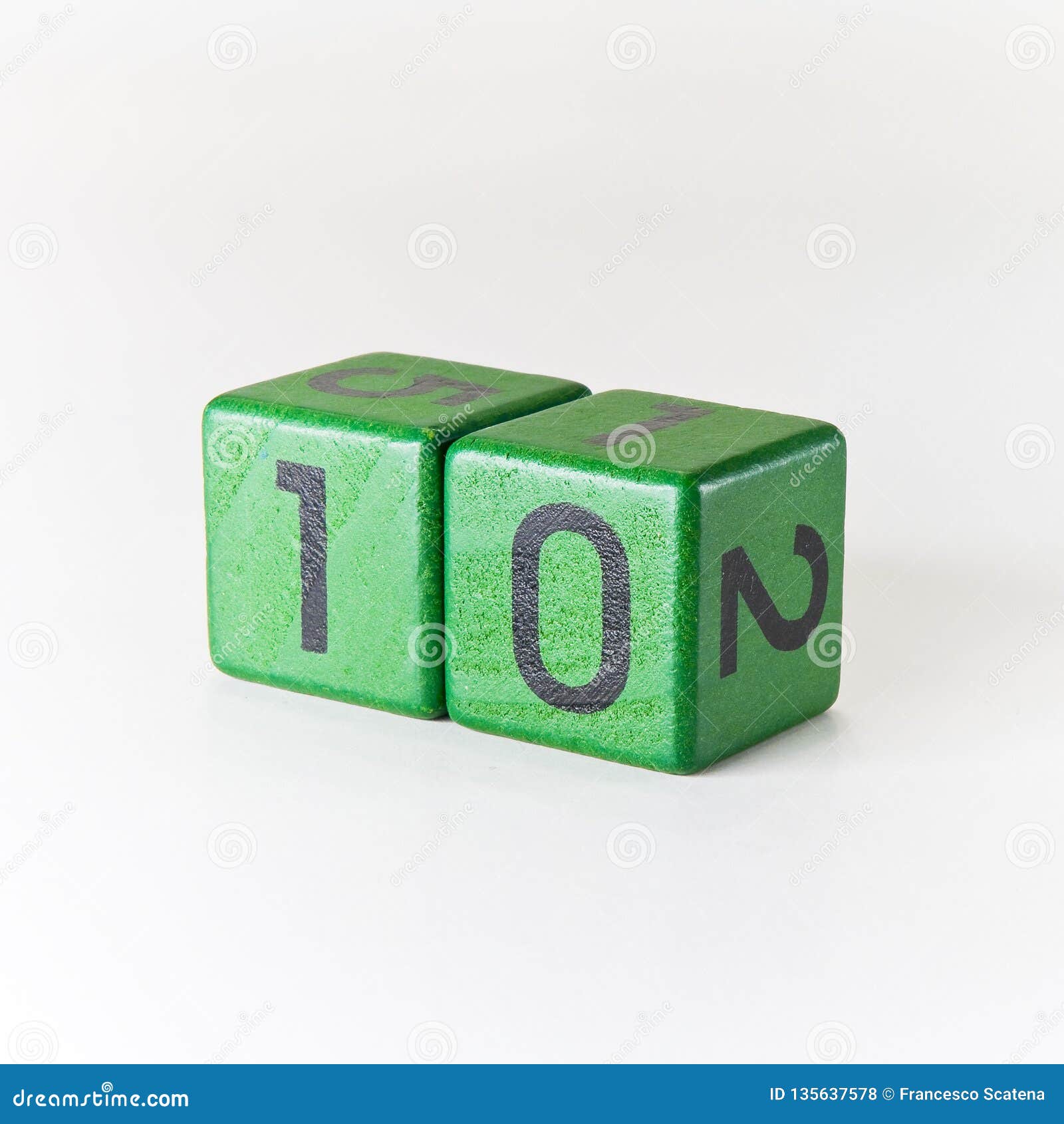 Number Ten Written on a Wooden Green Cube Stock Photo - Image of event ...