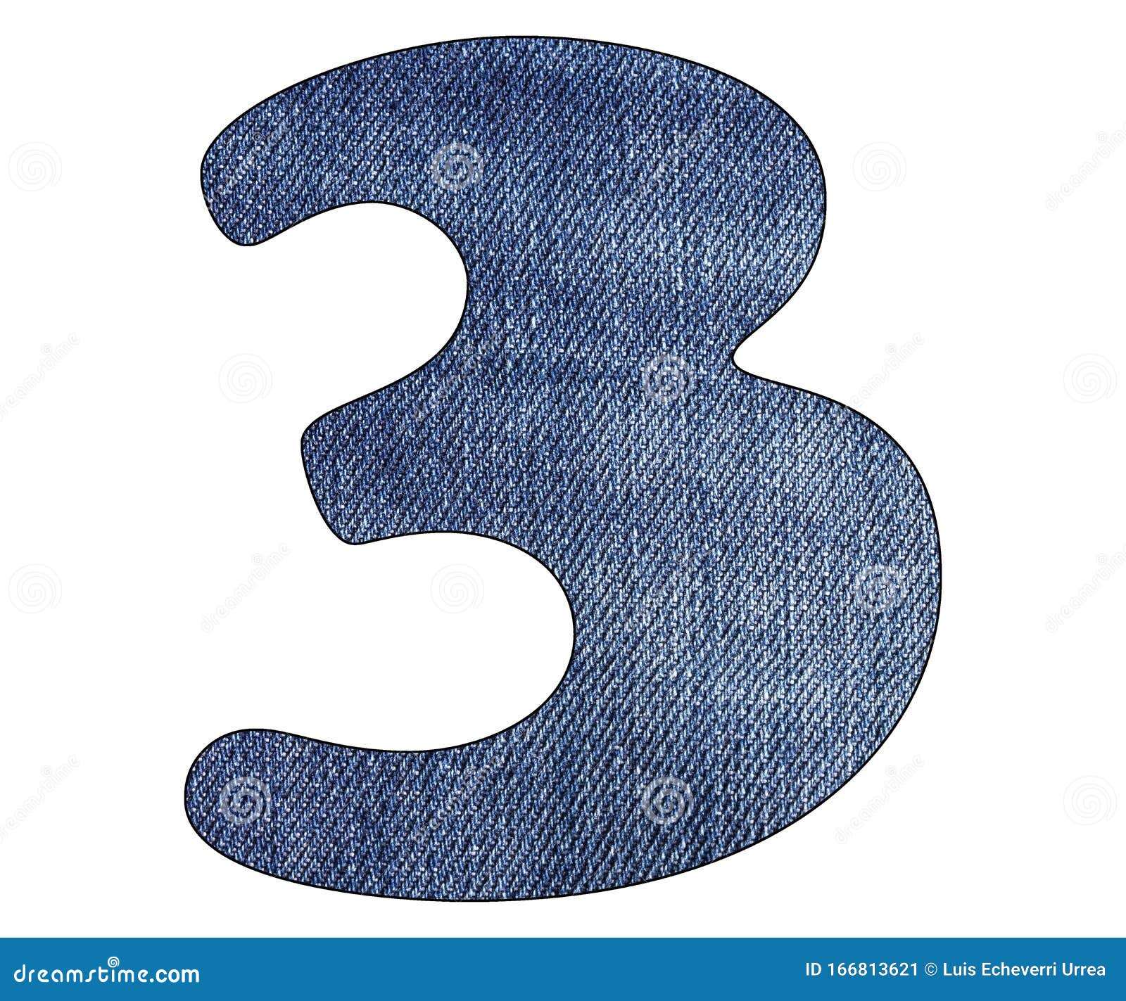 Number 3 - Texture Details of Denim Blue Jeans. White Background Stock ...