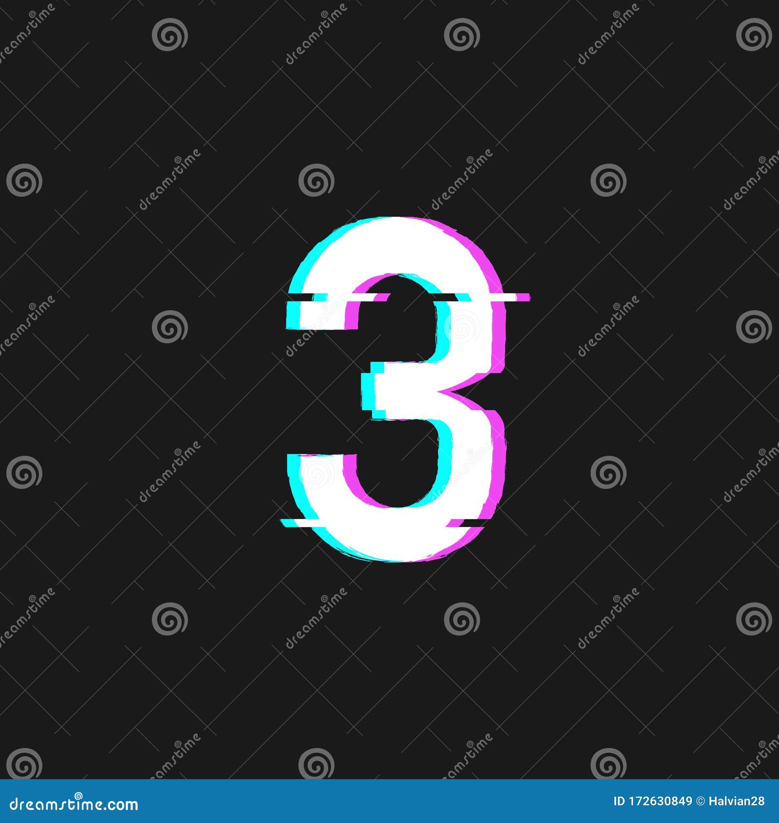 Number 3 or Third with Glitch Effect Style for Countdown, Poster, Flyer ...