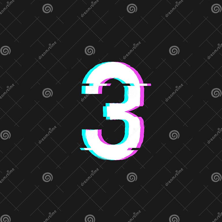 Number 3 or Third with Glitch Effect Style for Countdown, Poster, Flyer ...