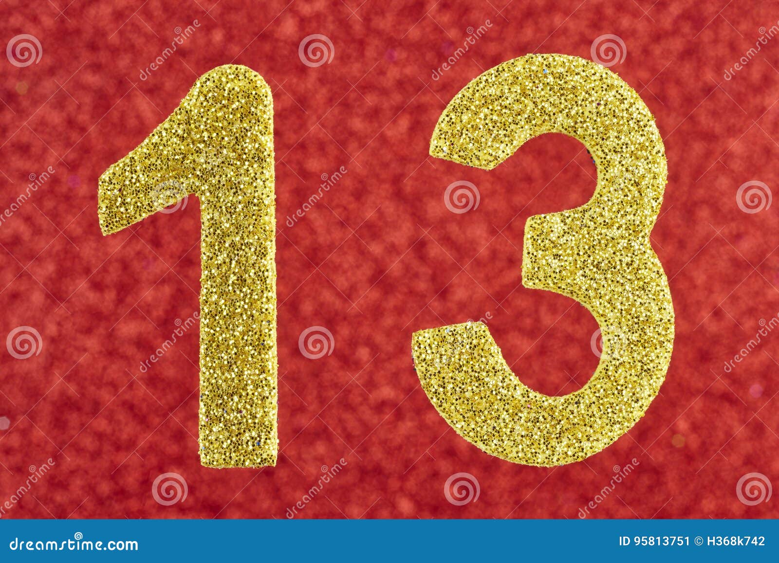 Number Thirteen Golden Color Over a Red Background. Anniversary Stock ...