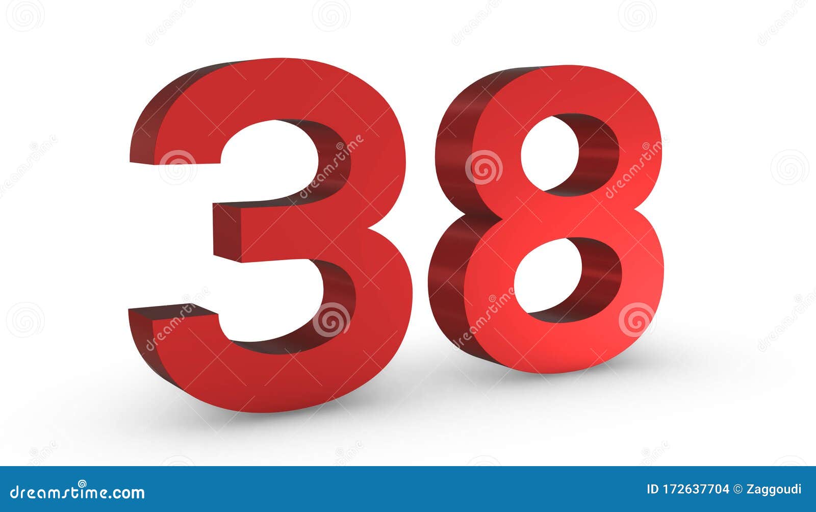 Number 38 Thirty Eight Red Sign 3D Rendering Isolated on White ...