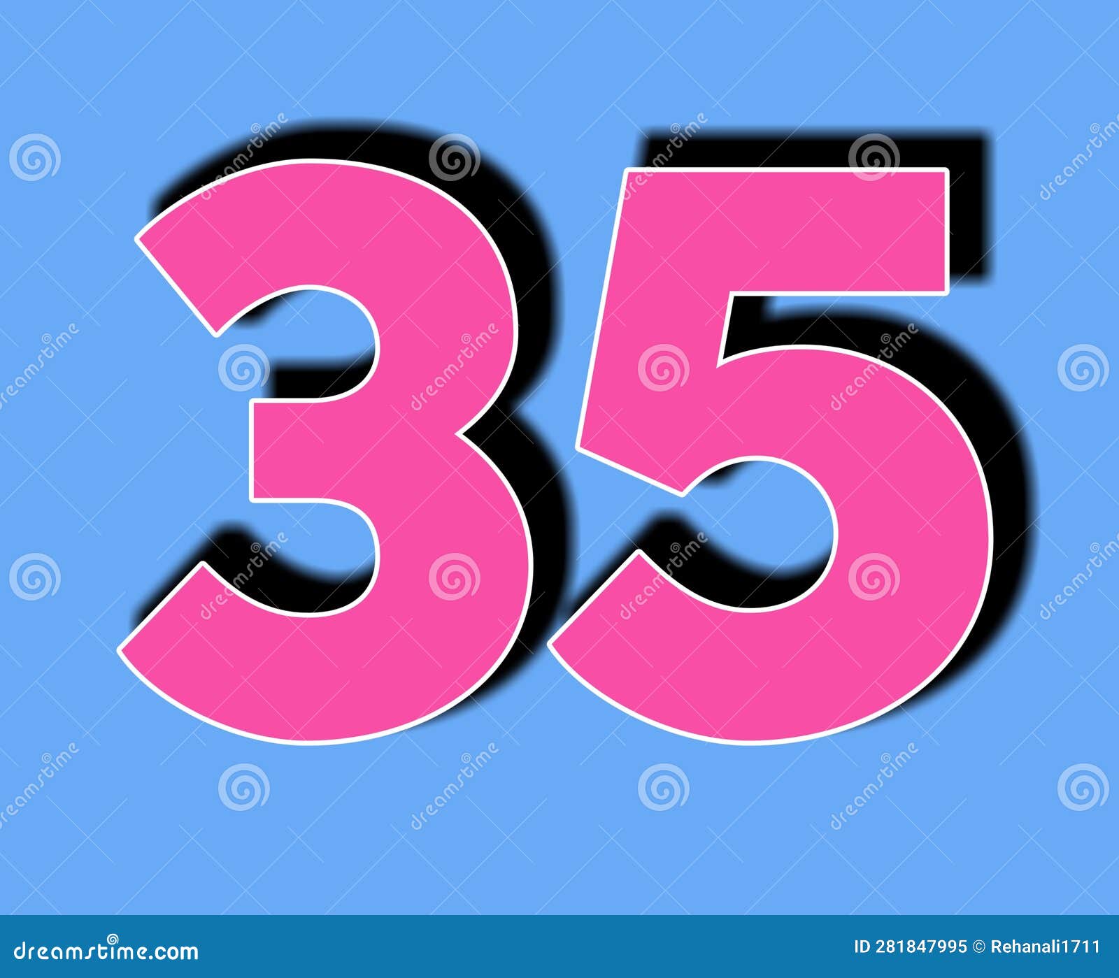 Number 35 Thirty Five with Shadow on Blue Background Stock Illustration ...