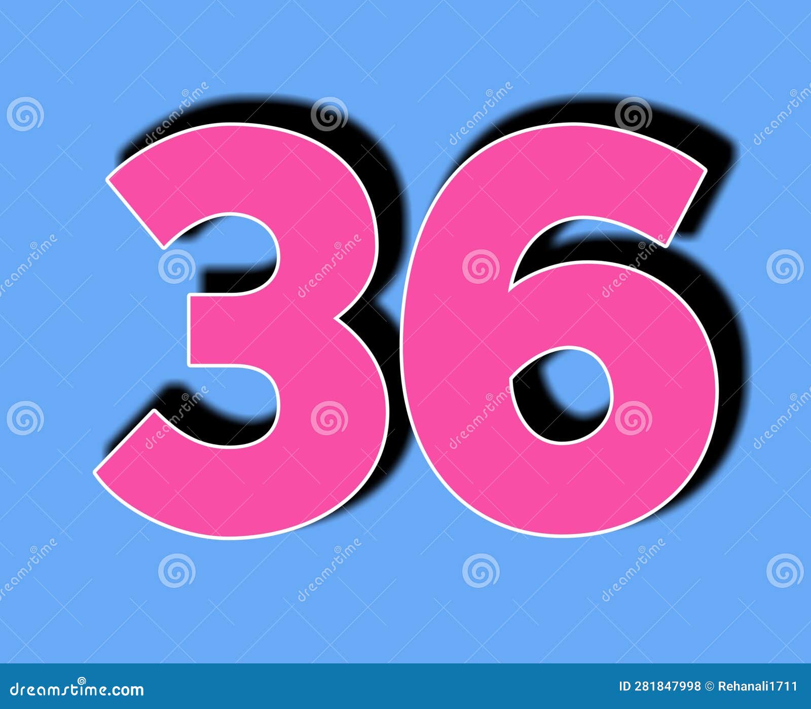 Number 36 Thirty Six with Shadow on Blue Background Stock Illustration ...
