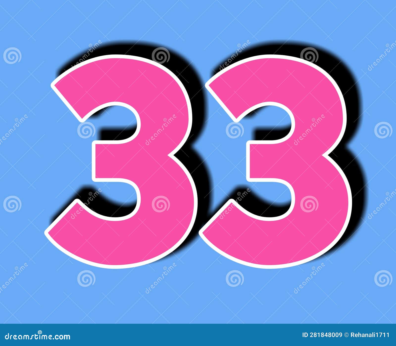 Number 33 Thirty Three With Shadow On Blue Background Stock Image ...