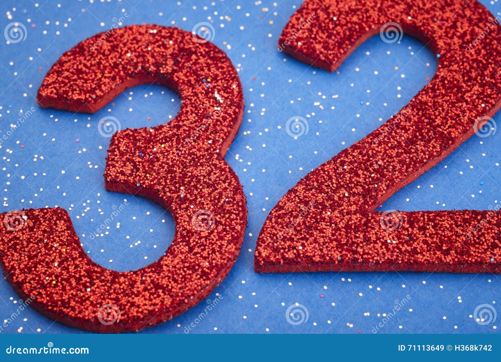 Number Thirtytwo Red Color Over a Blue Background. Anniversary Stock ...