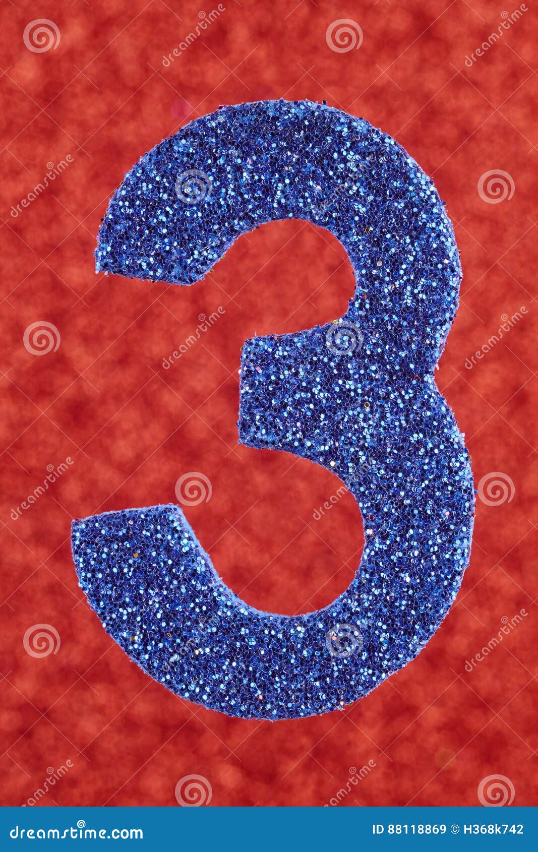 Number Three Blue Color Over a Red Background. Anniversary Stock Image ...