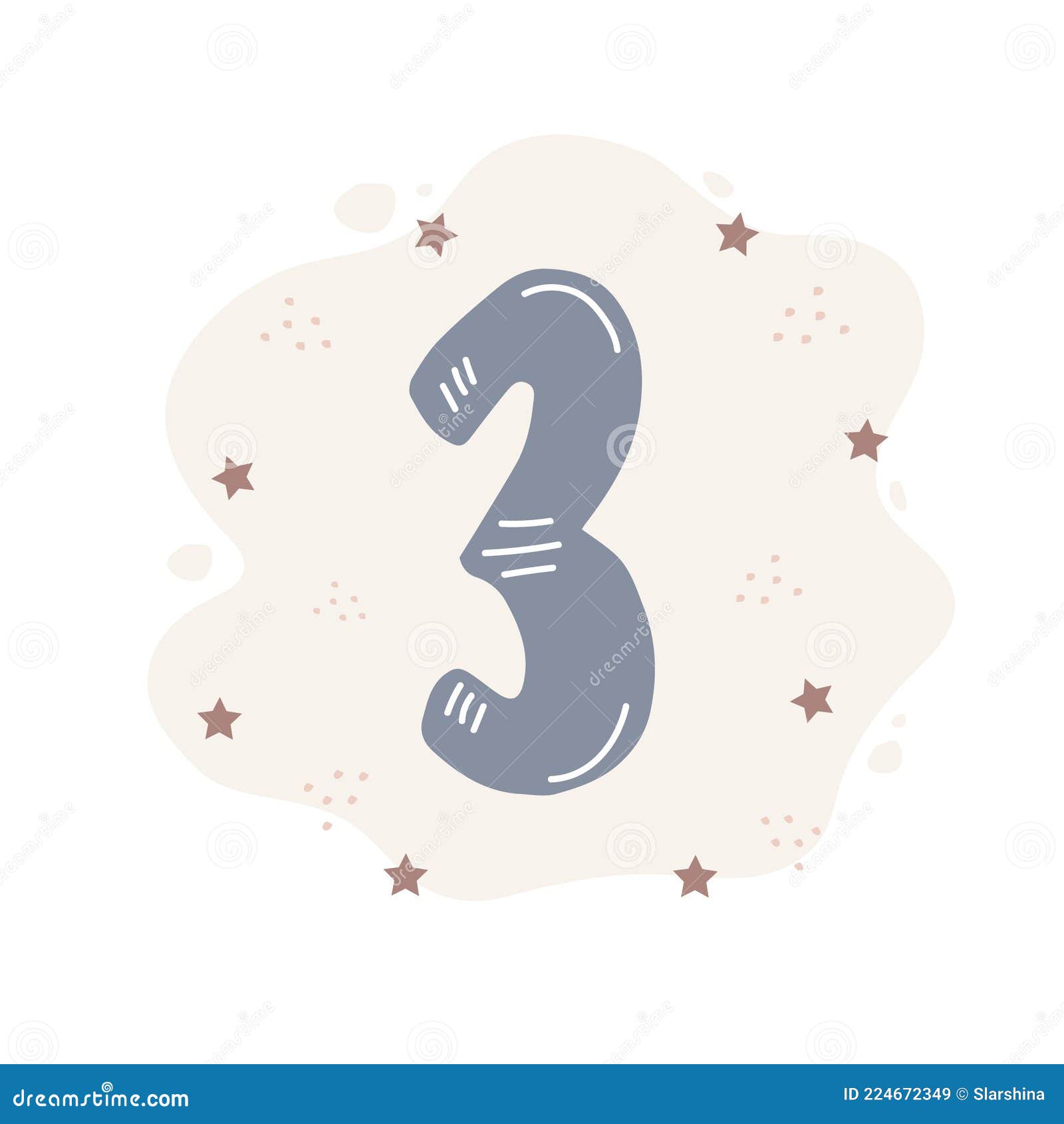 Number Three in Boho Style. Cute Doodle Element for Birthday Card ...