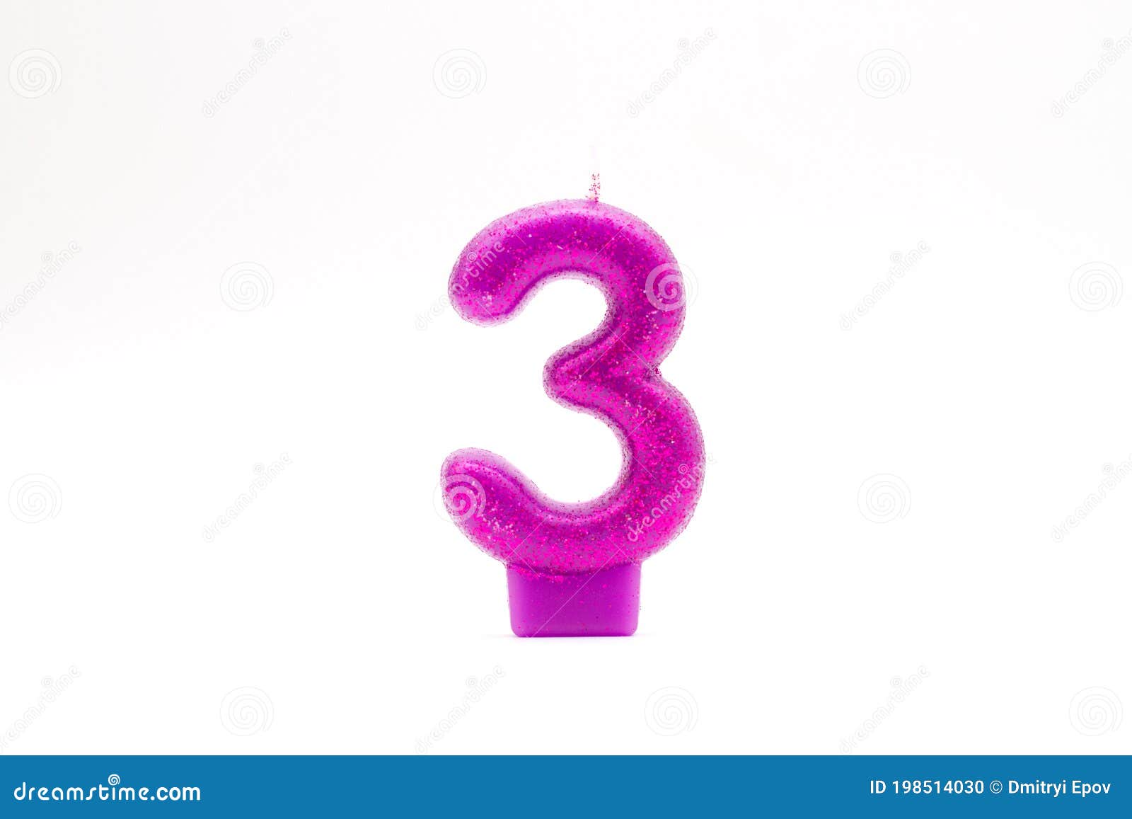 Number Three Candle. Purple Glitter 3 Birthday Candle Stock Photo ...