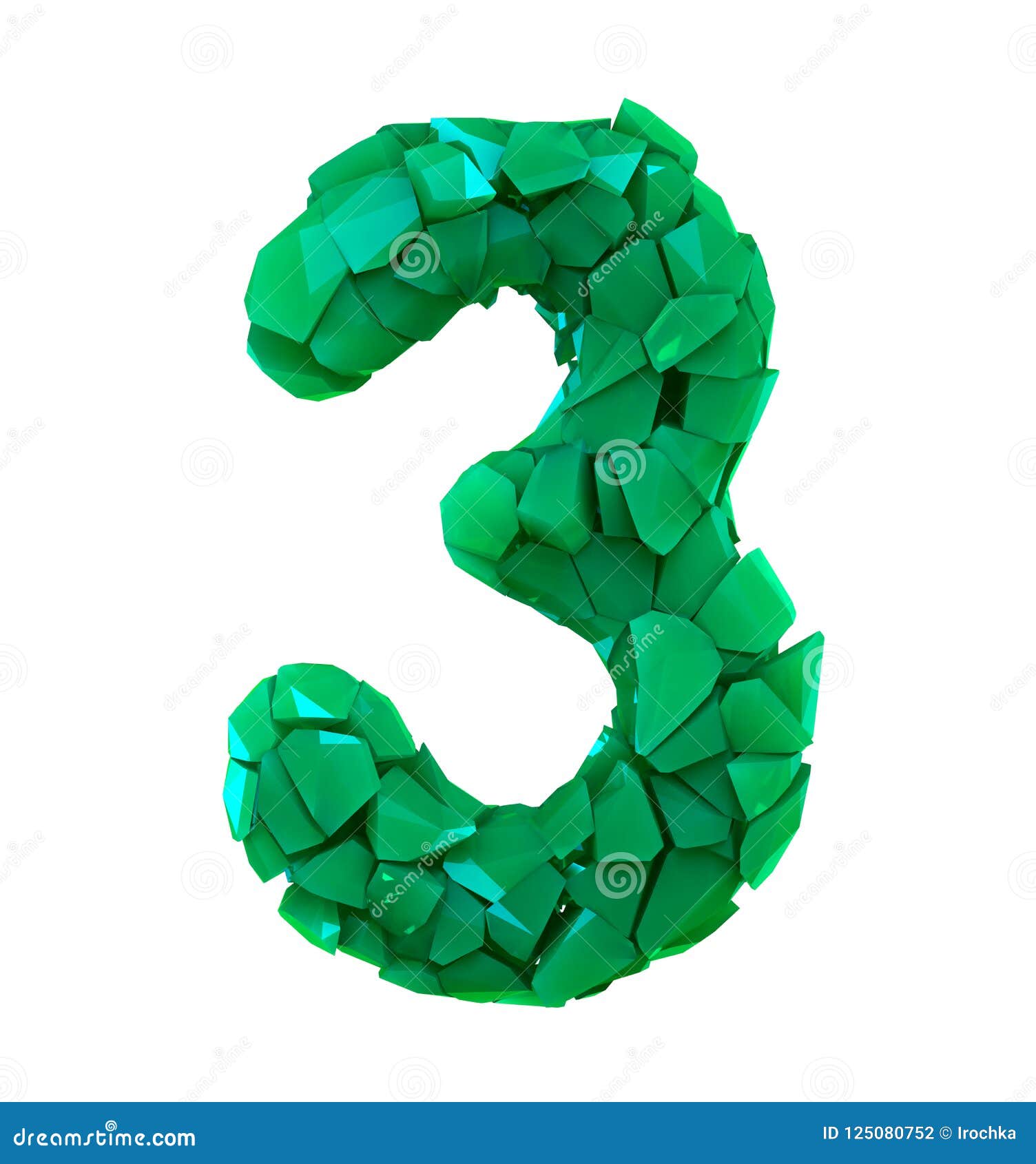 Number Three 3 Made of Broken Plastic Green Color Isolated White ...