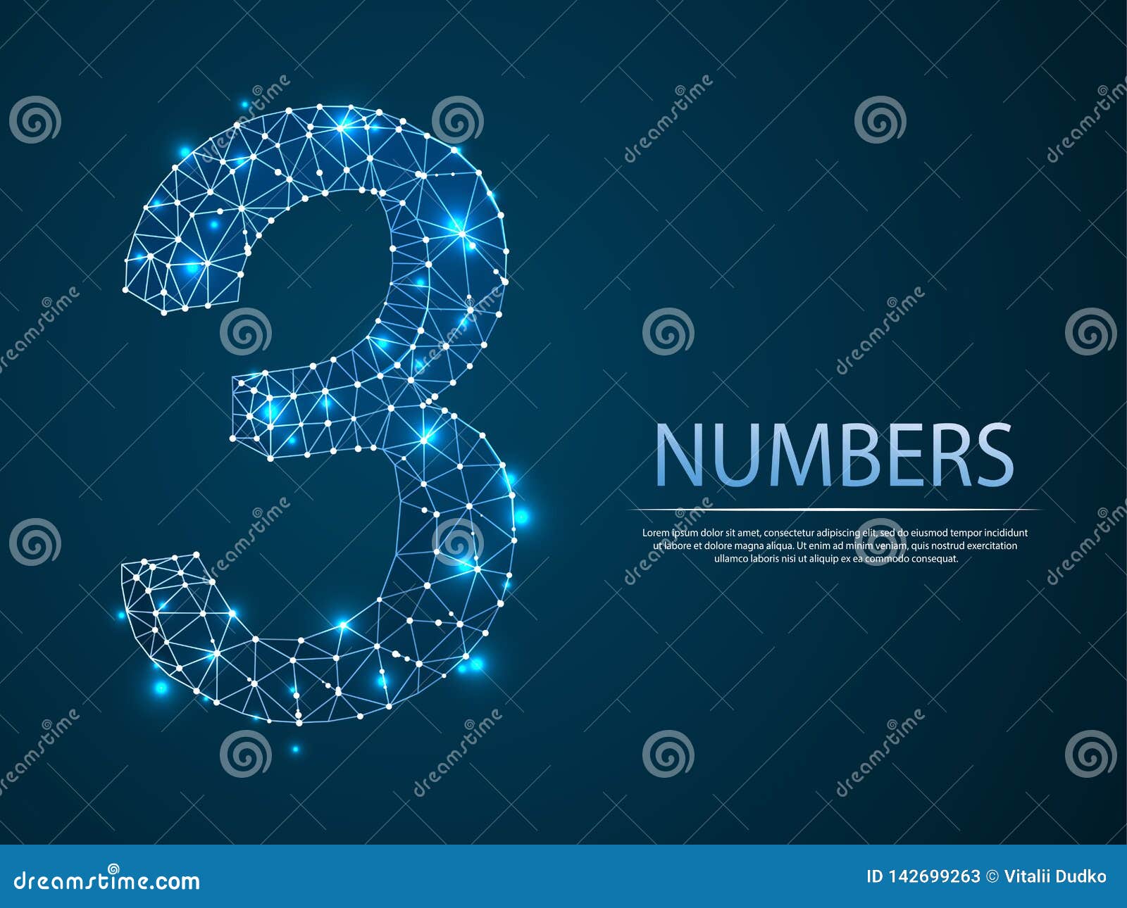 Number Three 3D Low Poly Abstract Illustration.Vector Digit 3 Wireframe ...