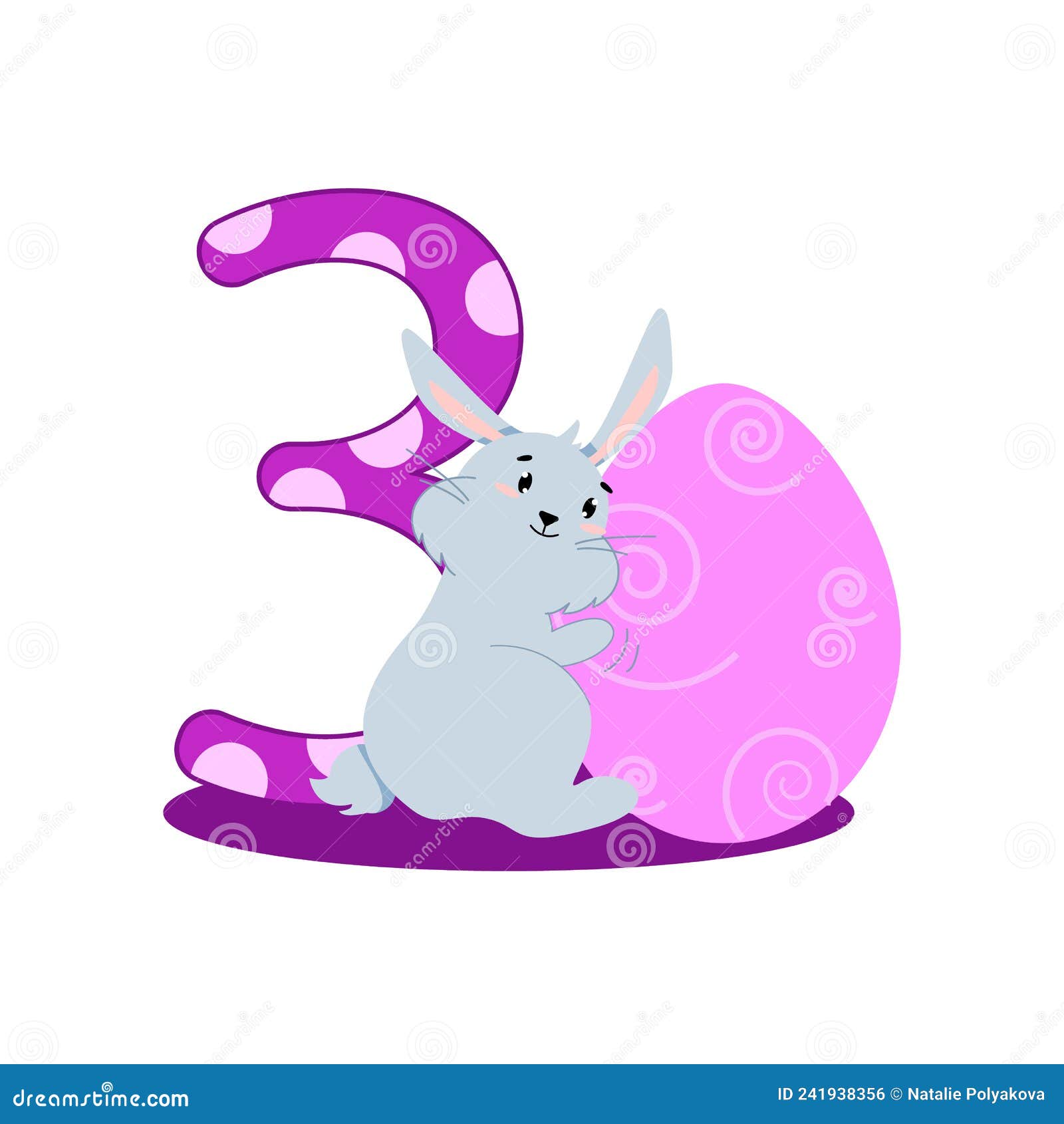 Number Three and a Gray Bunny with a Pink Egg Stock Vector ...