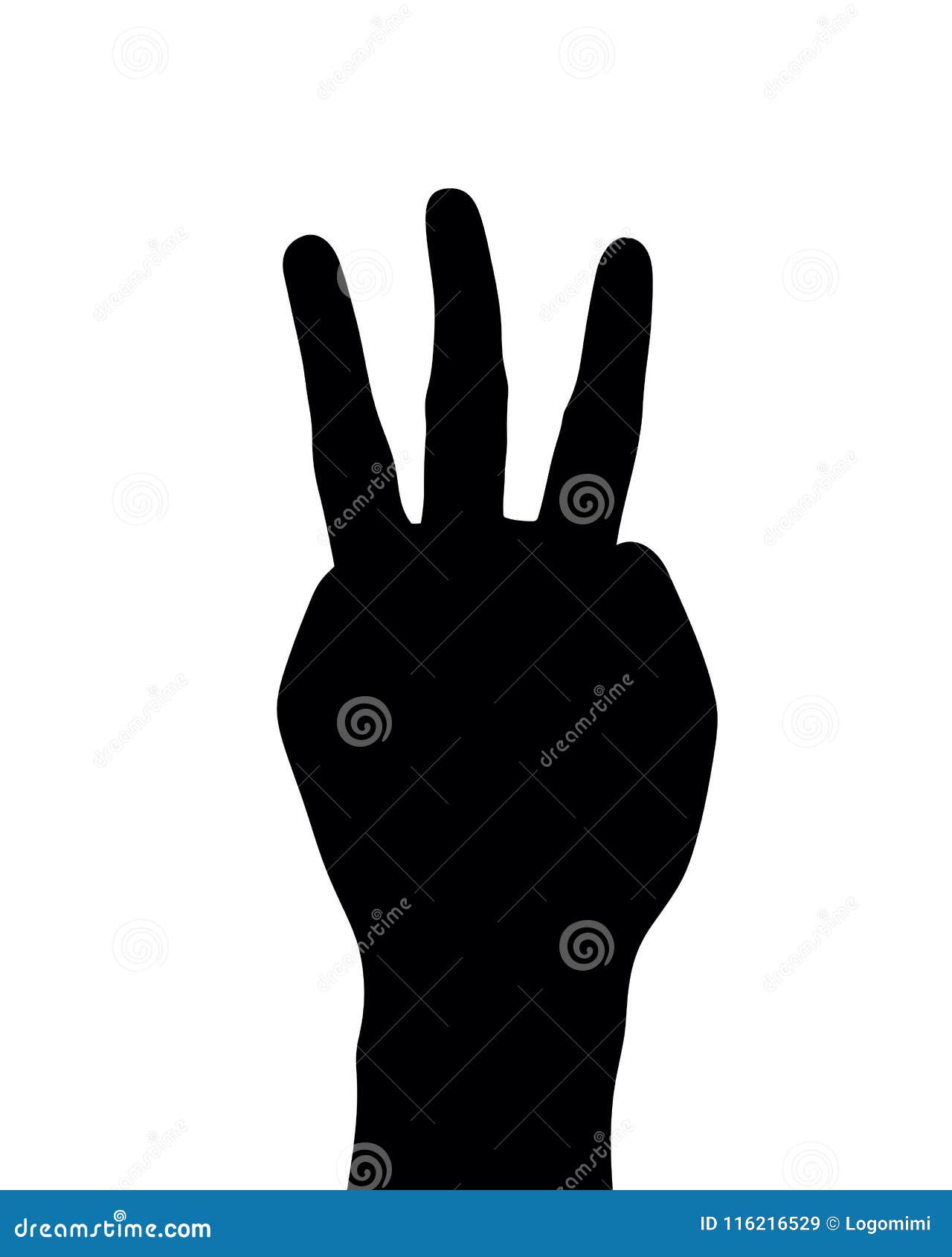 Number Three Hand Gesture Silhouette, Hand Sign Vector Illustration ...