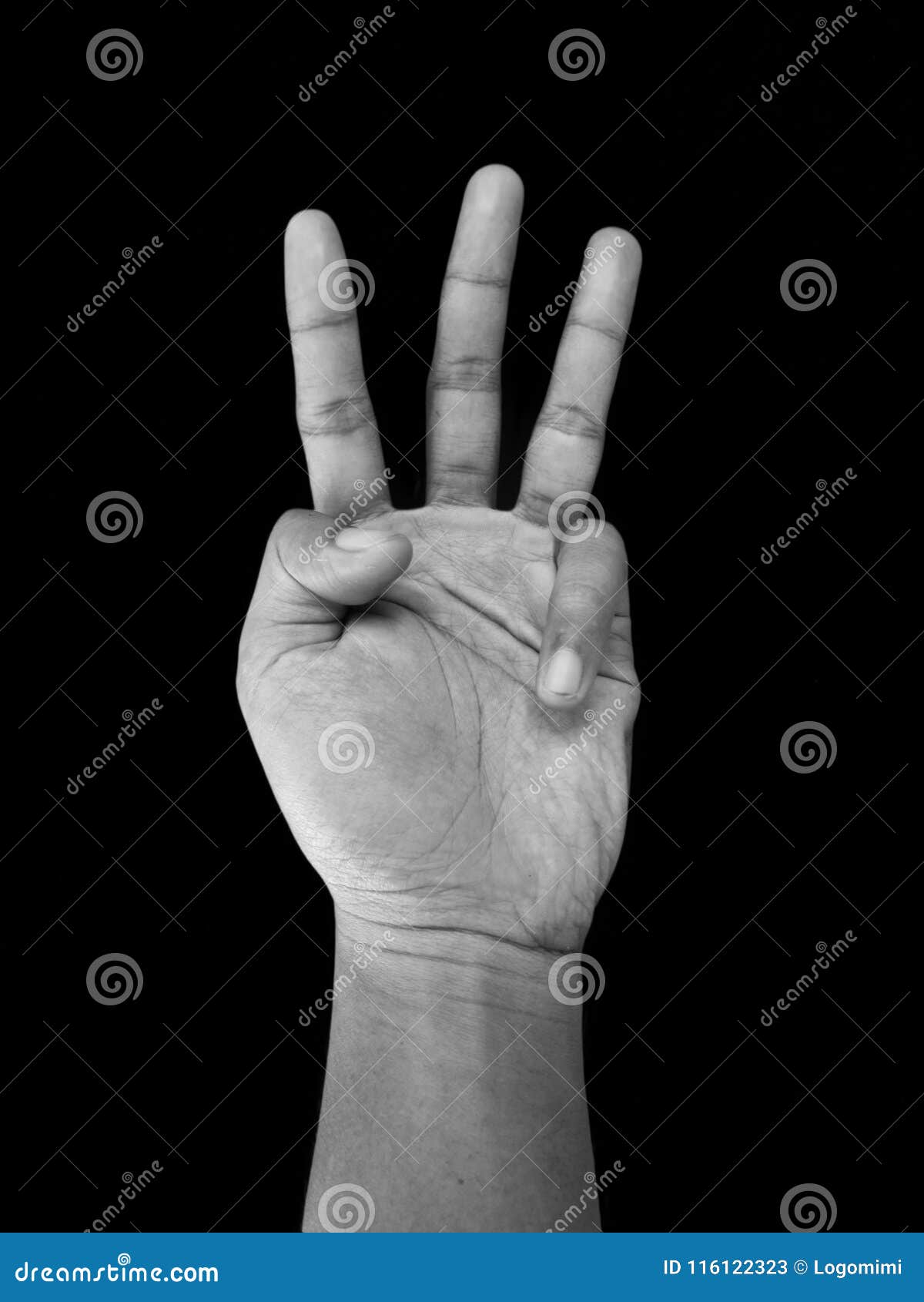 Number Three Hand Sign, Isolated on Black Background Stock Image ...