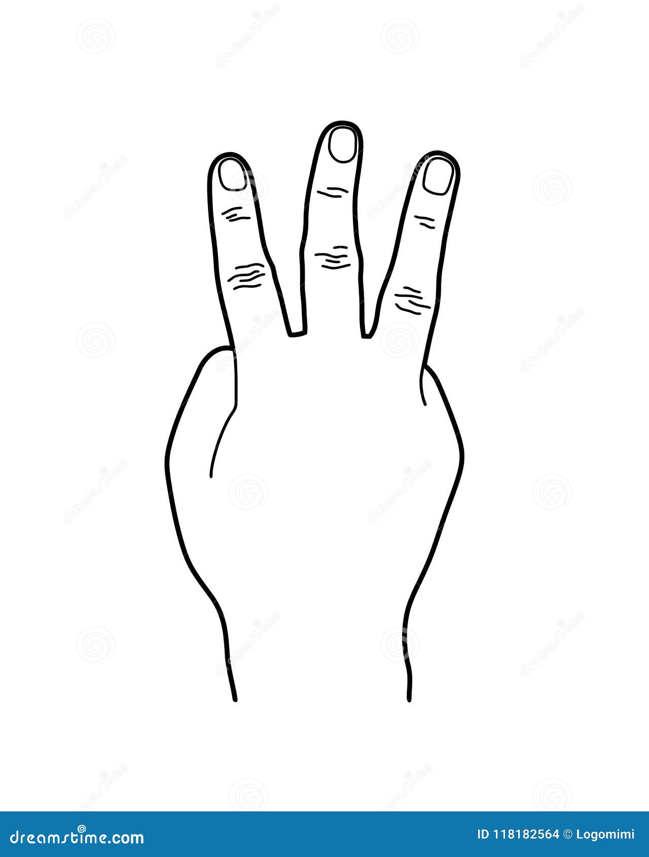 Number 3 or Three Hand Sign, Line Art Style Illustration Stock Vector ...
