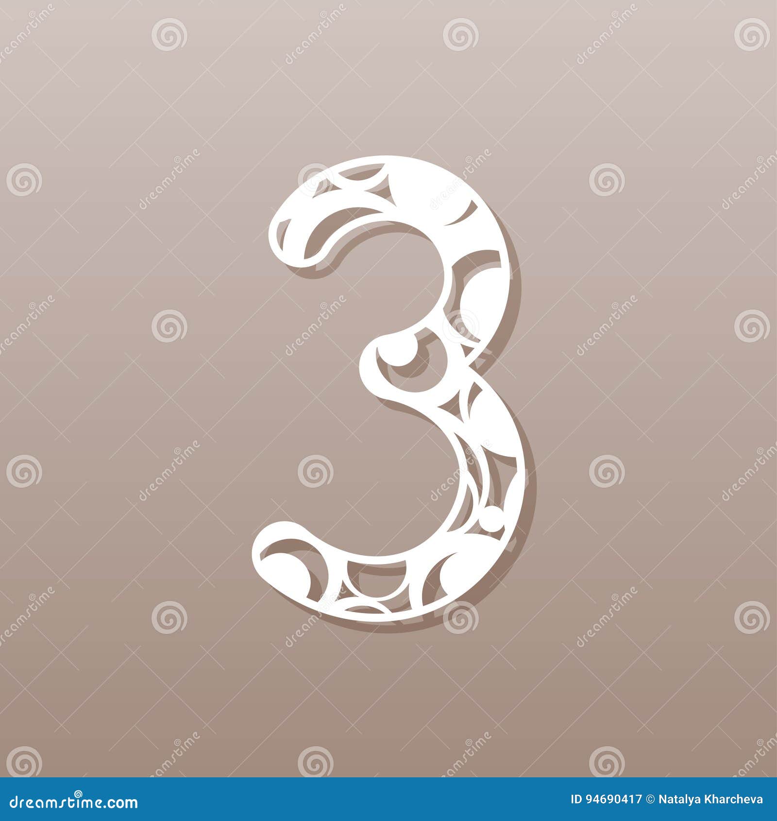 Number Three for Laser Cutting.a Round Pattern Stock Vector ...