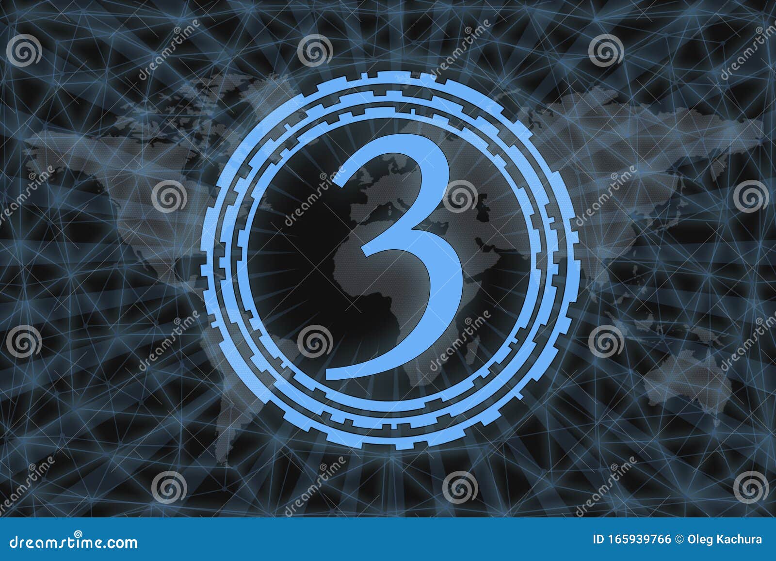 Number Three in a Laurel Wreath on a Dark Background with a World Map ...