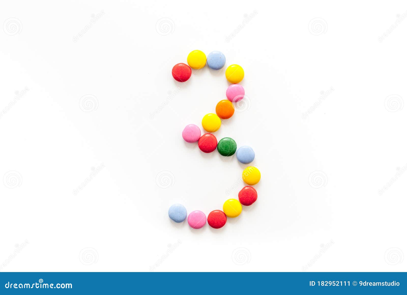 Number 3 - Three - Lined with Sweets on Isolated Top-down Stock Image ...