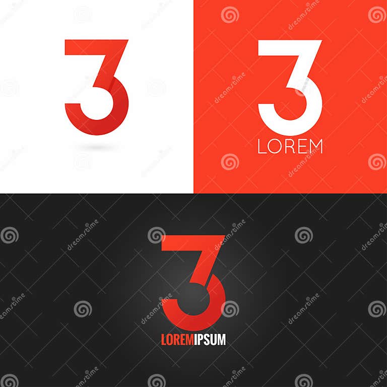 Number Three 3 Logo Design Icon Set Background Stock Vector ...