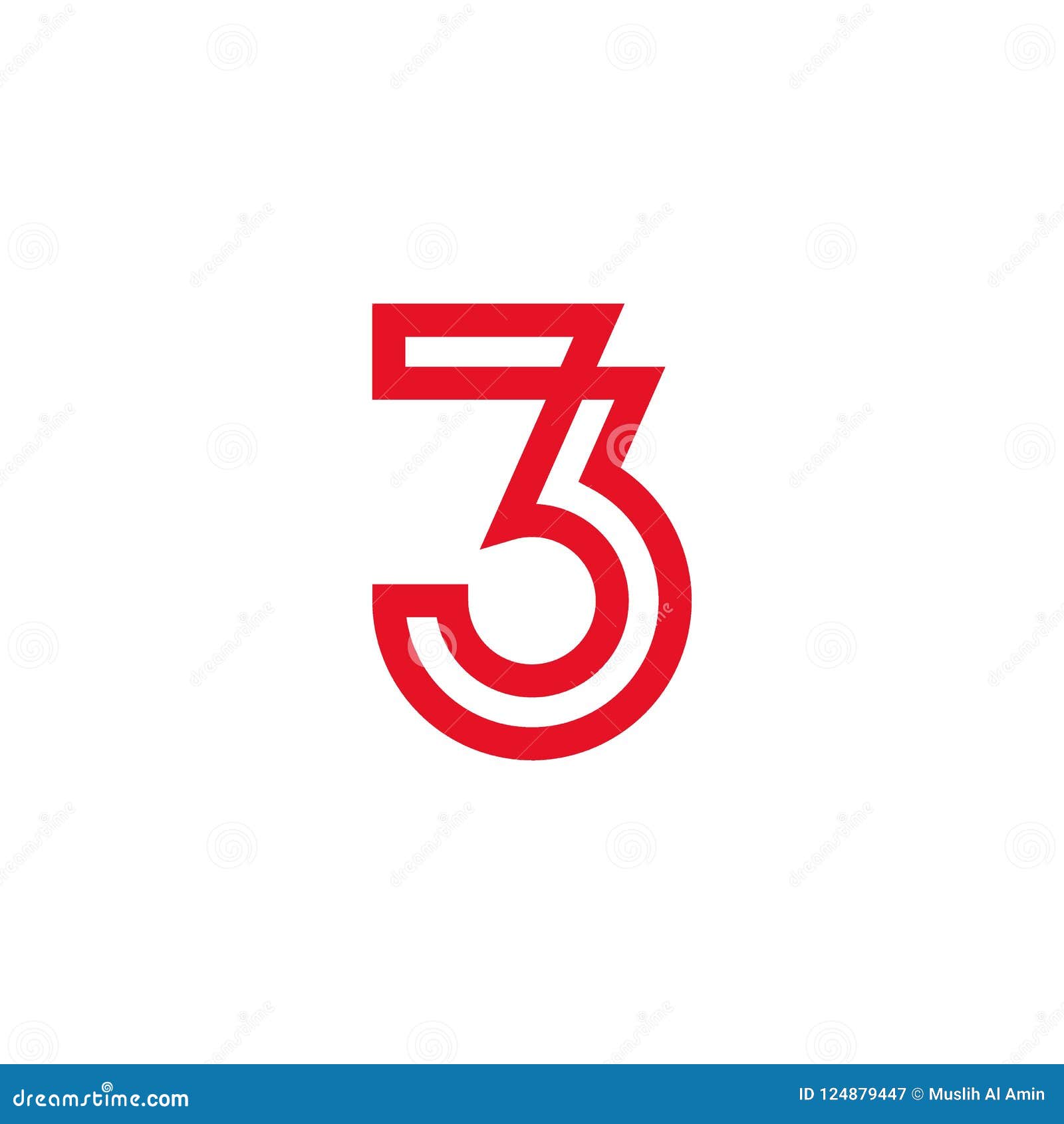 Number Three Logo Design, 3 Logo, Line Style with Red Color. Stock ...