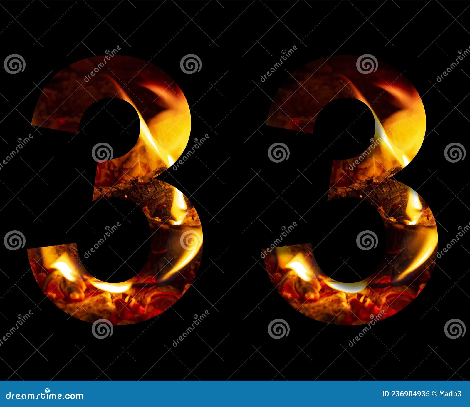The Number Three, 3 Made from Fire and Burning Wood on a Black ...