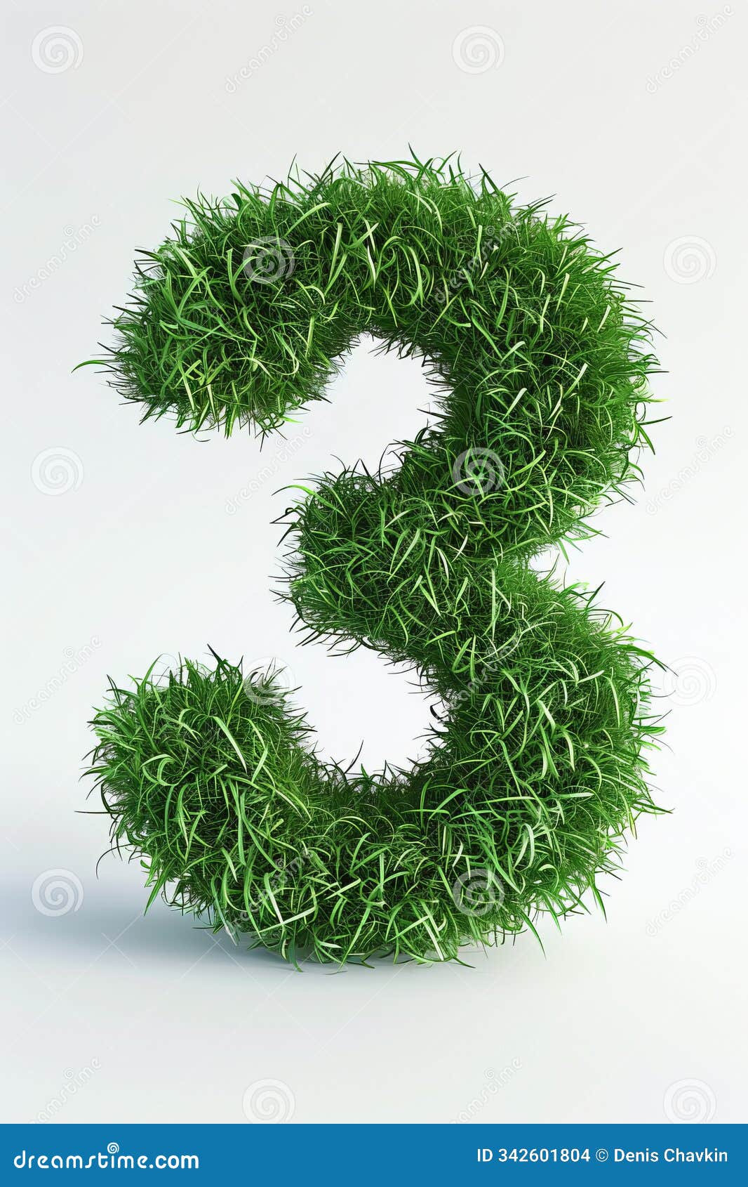 The Number Three or 3 is Made of Grass, 3D Render, with a White ...