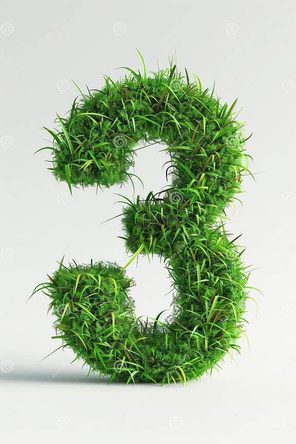 The Number Three or 3 is Made of Grass, 3D Render, with a White ...