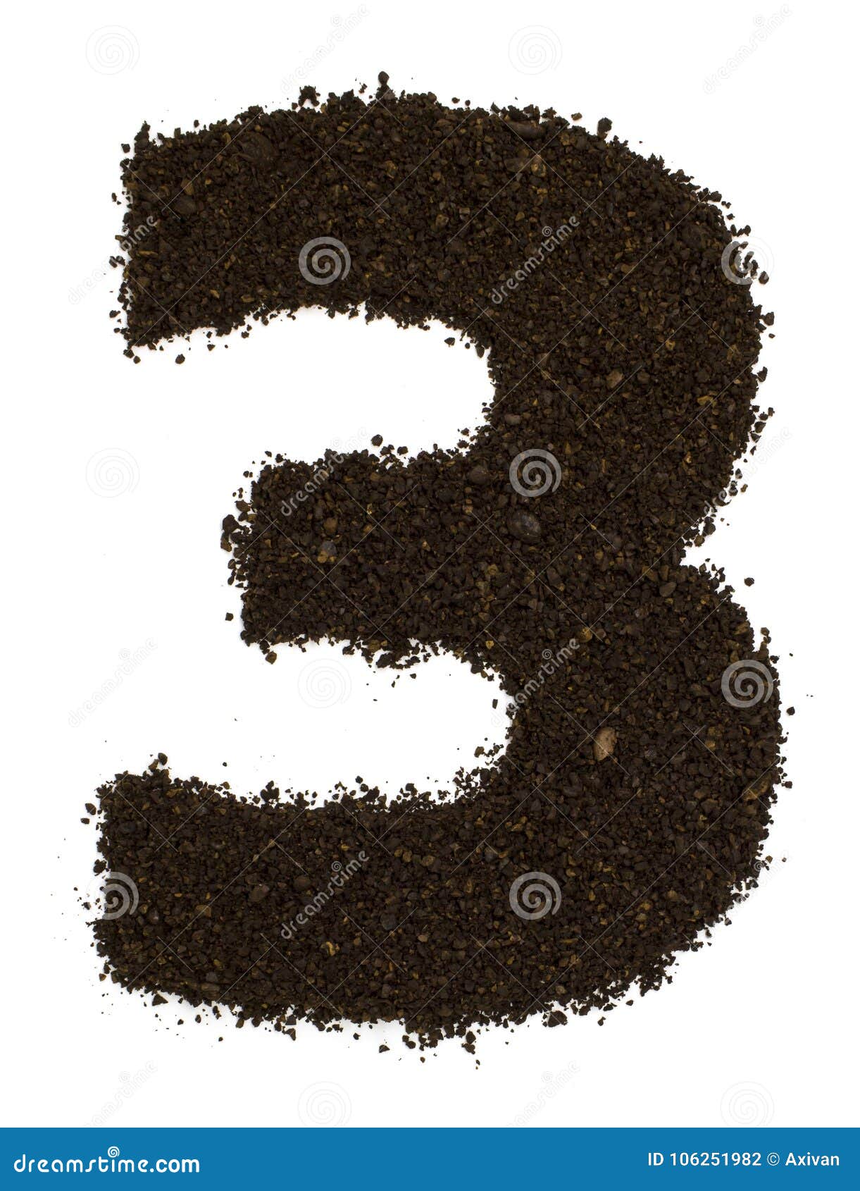 Number 3 Three Made Of Ground Coarse Coffee Isolated On White. Flat Lay ...