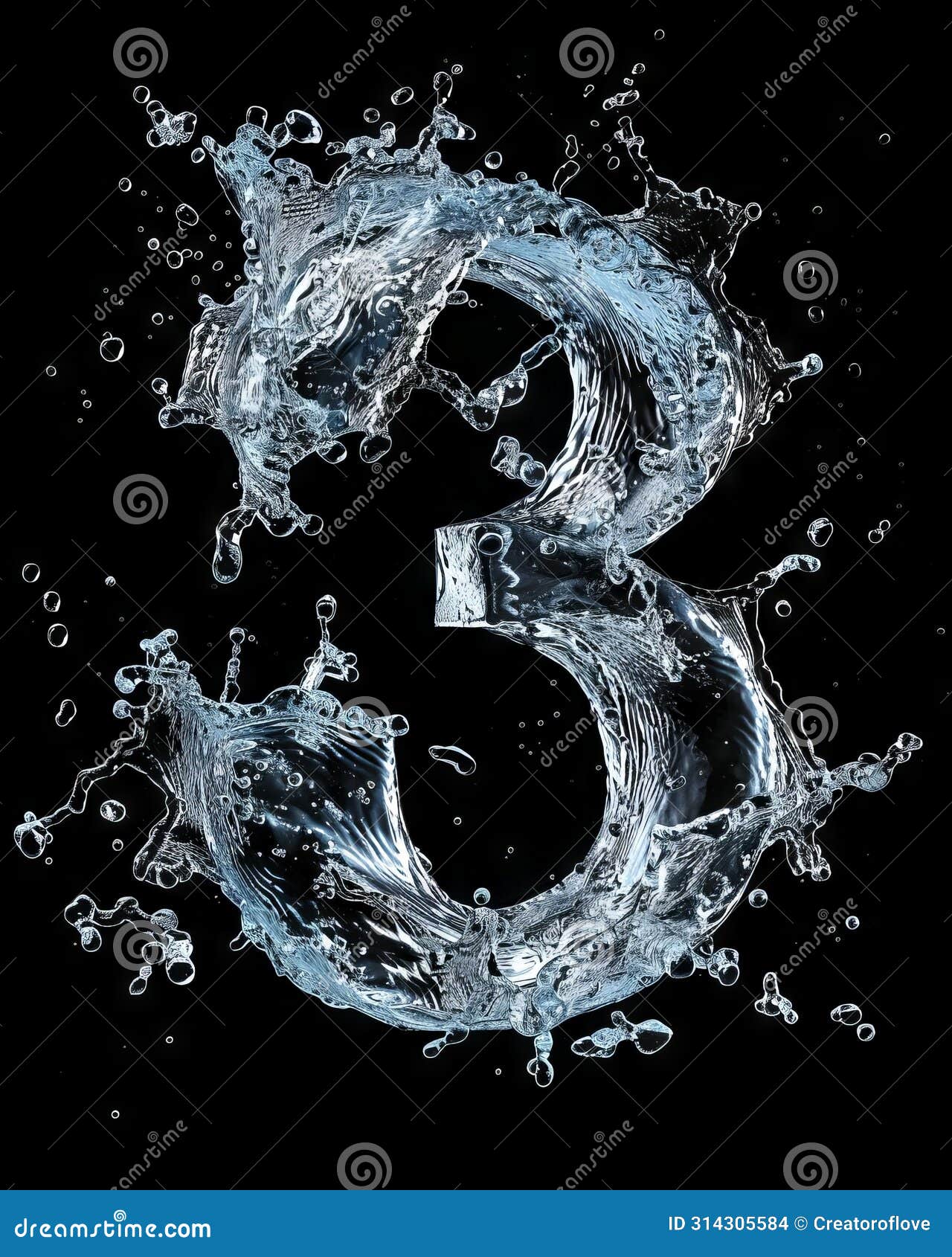 Number Three Made of Water on Black Background Stock Illustration ...
