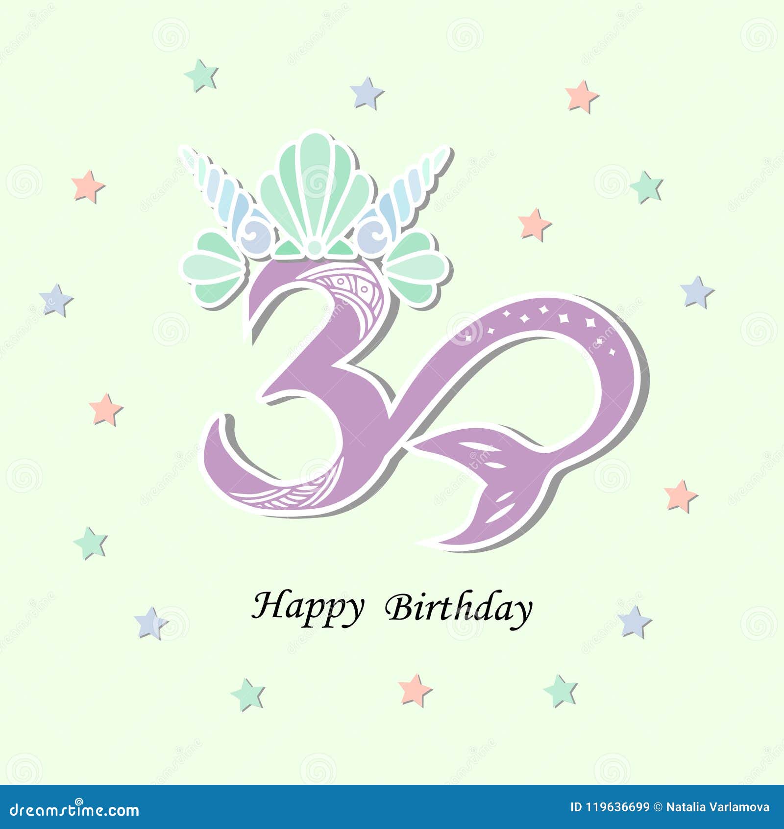 Number Three with Mermaid Tail and Shell Crown. Stock Illustration ...