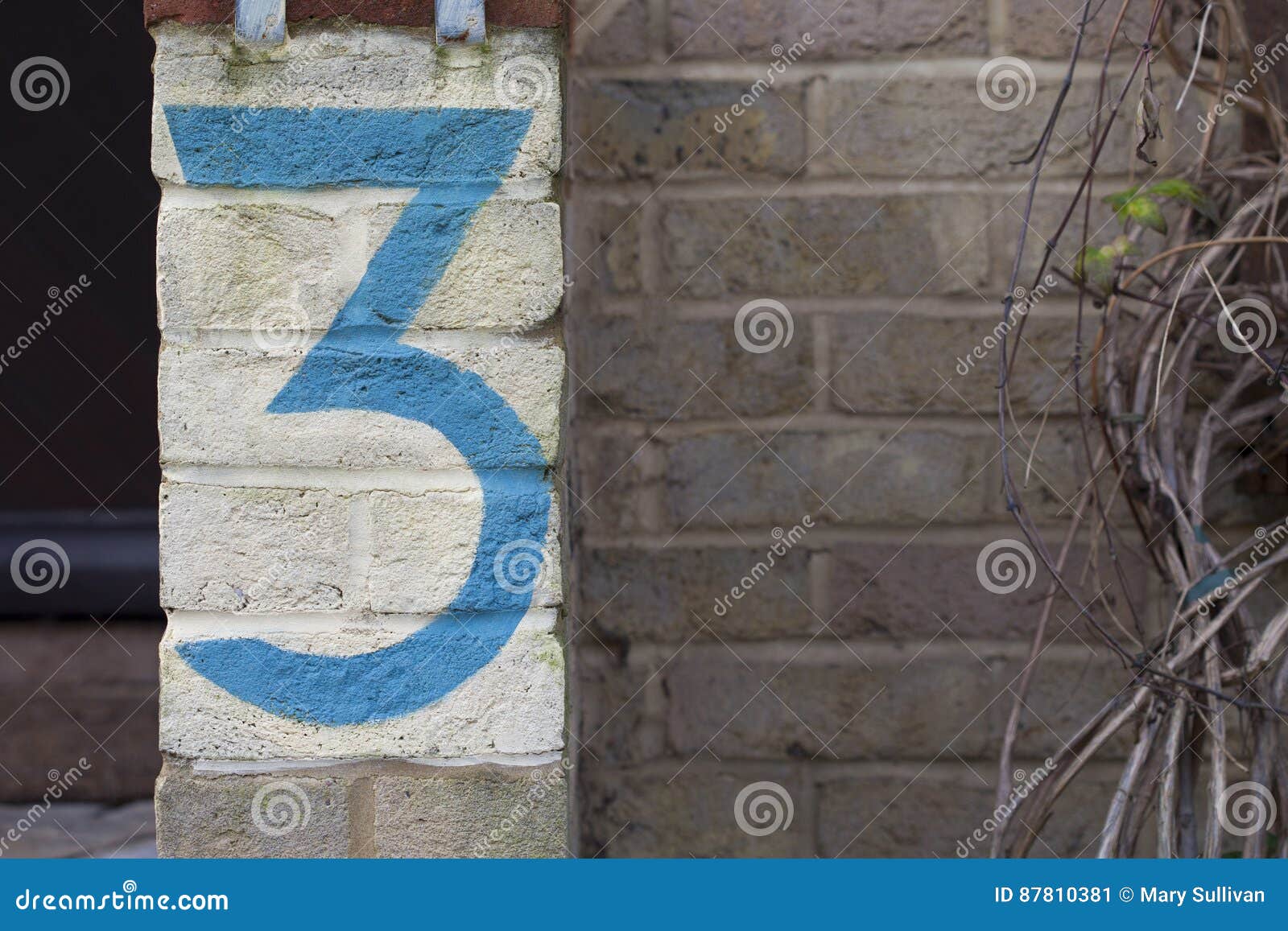 The Number Three Painted on a Brick Wall Stock Image - Image of debris ...