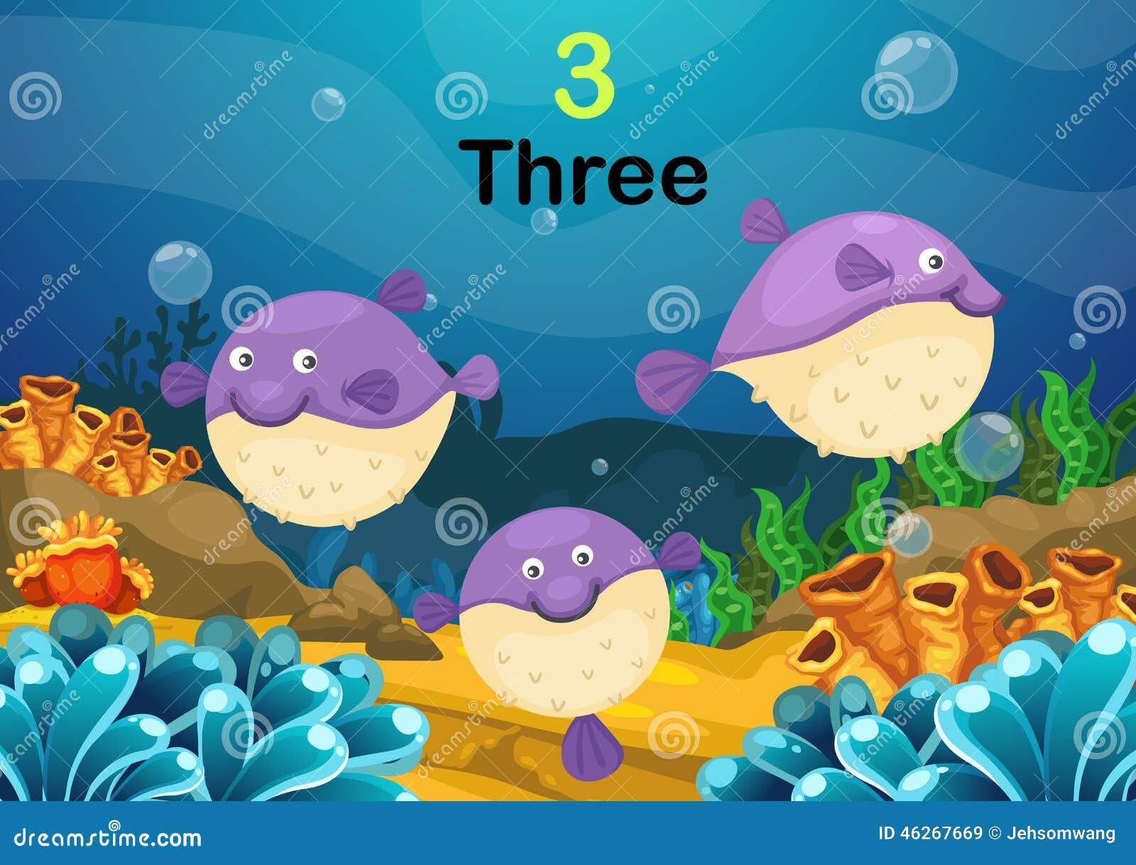 Number Three Puffer Fishes the Sea Vector Stock Vector - Illustration ...