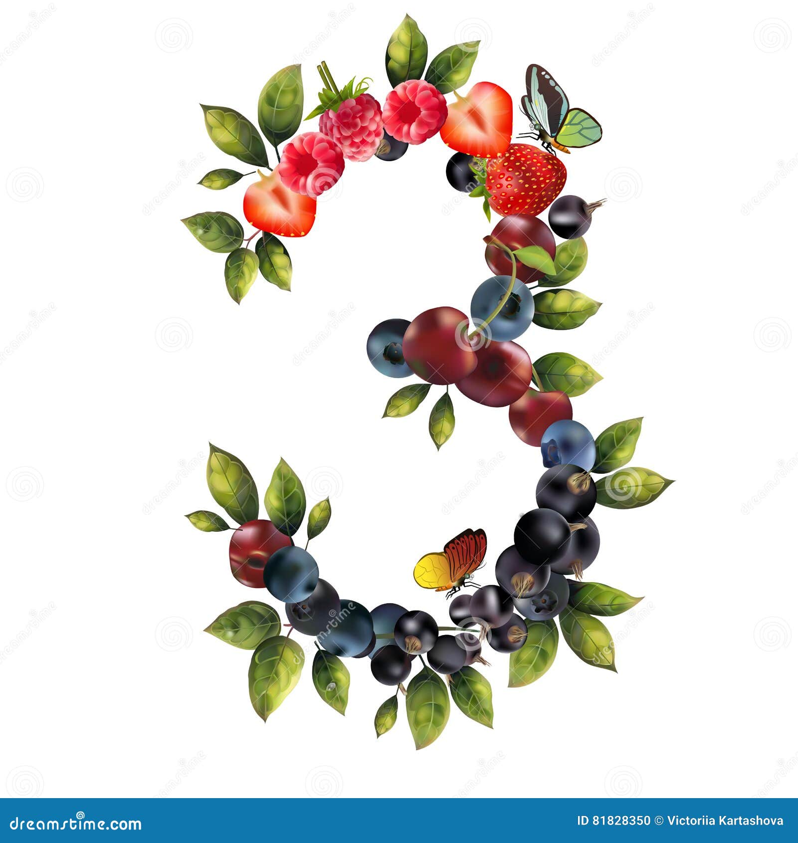 Number Three of Realistic Berries. Stock Vector - Illustration of ...