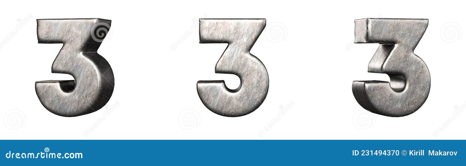 Number 3 Three from a Scratched Iron Numbers Collection. Isolated Stock ...