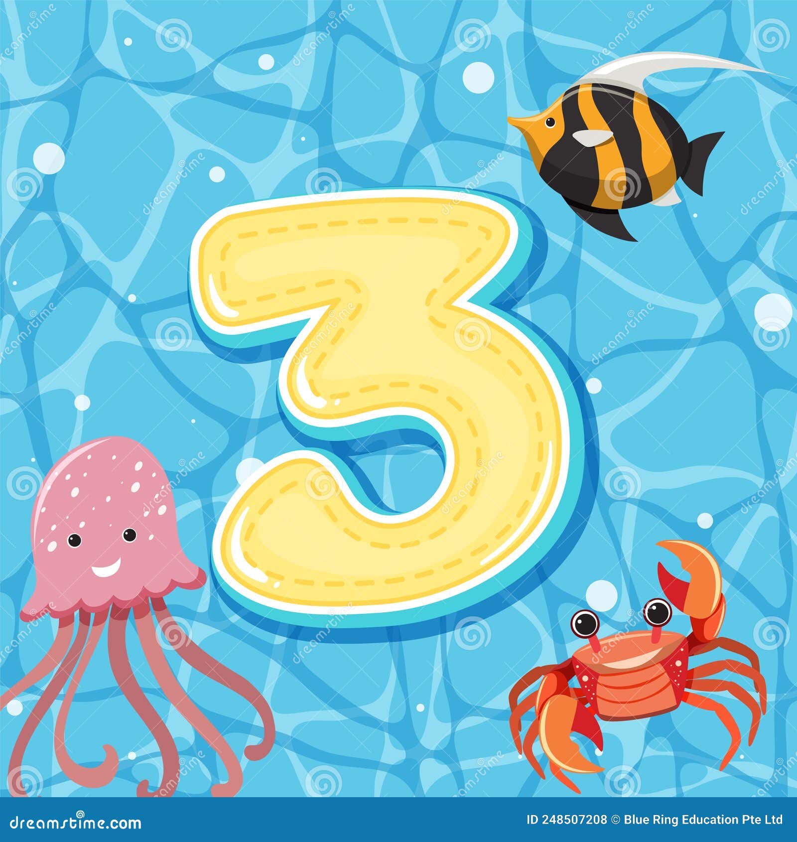 Number Three with Sea Animals Stock Vector - Illustration of activities ...