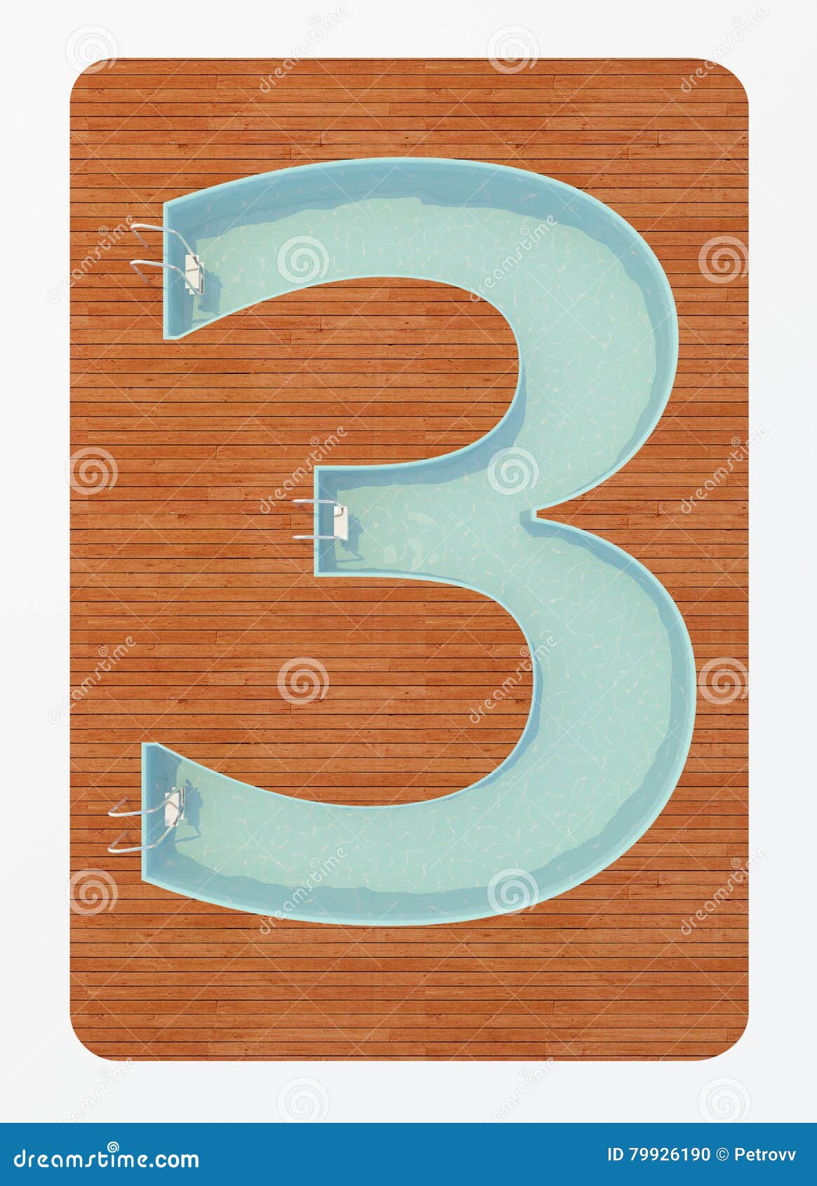 Number Three in the Shape of the Pool 3d Rendering Stock Illustration ...