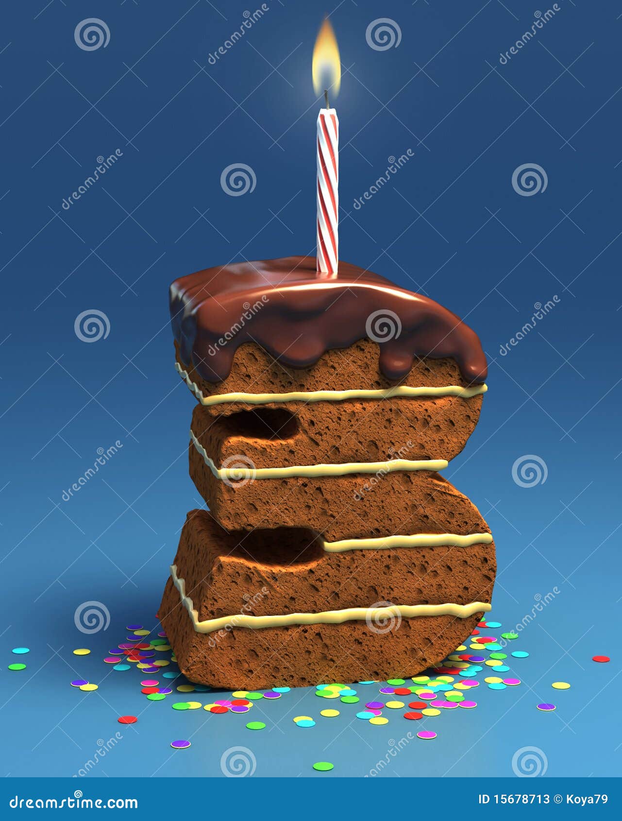 Number Three Shaped Birthday Cake with Candle Stock Illustration ...