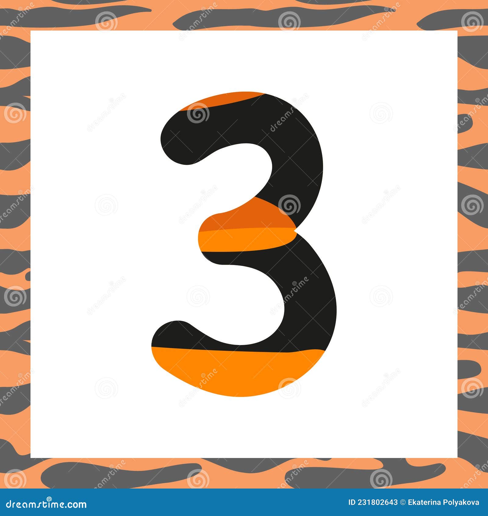 Number Three with Tiger Pattern Stock Vector - Illustration of figure ...