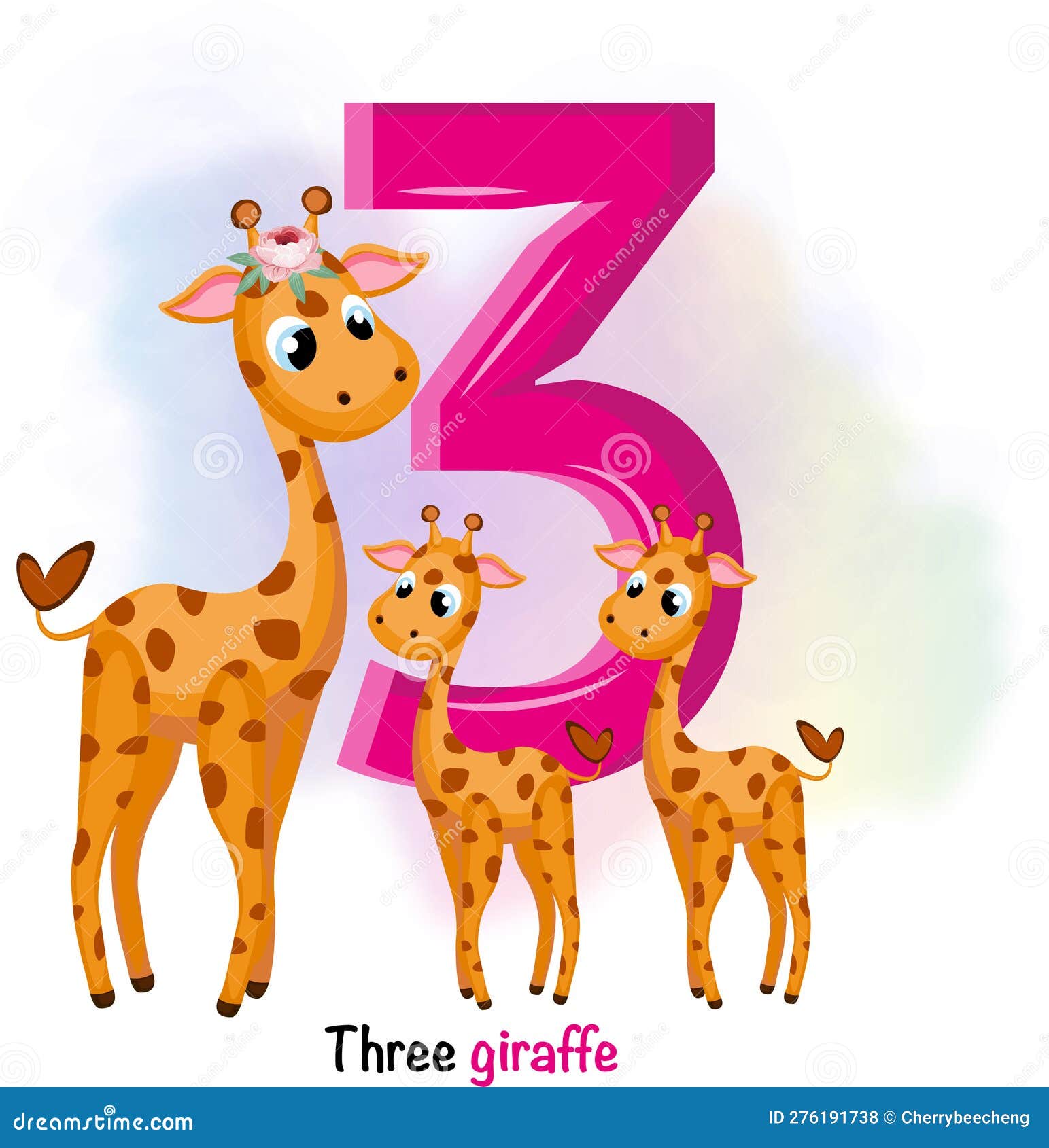 Number Three Tracing with 3 Giraffe for Kids Learning To Count Stock ...