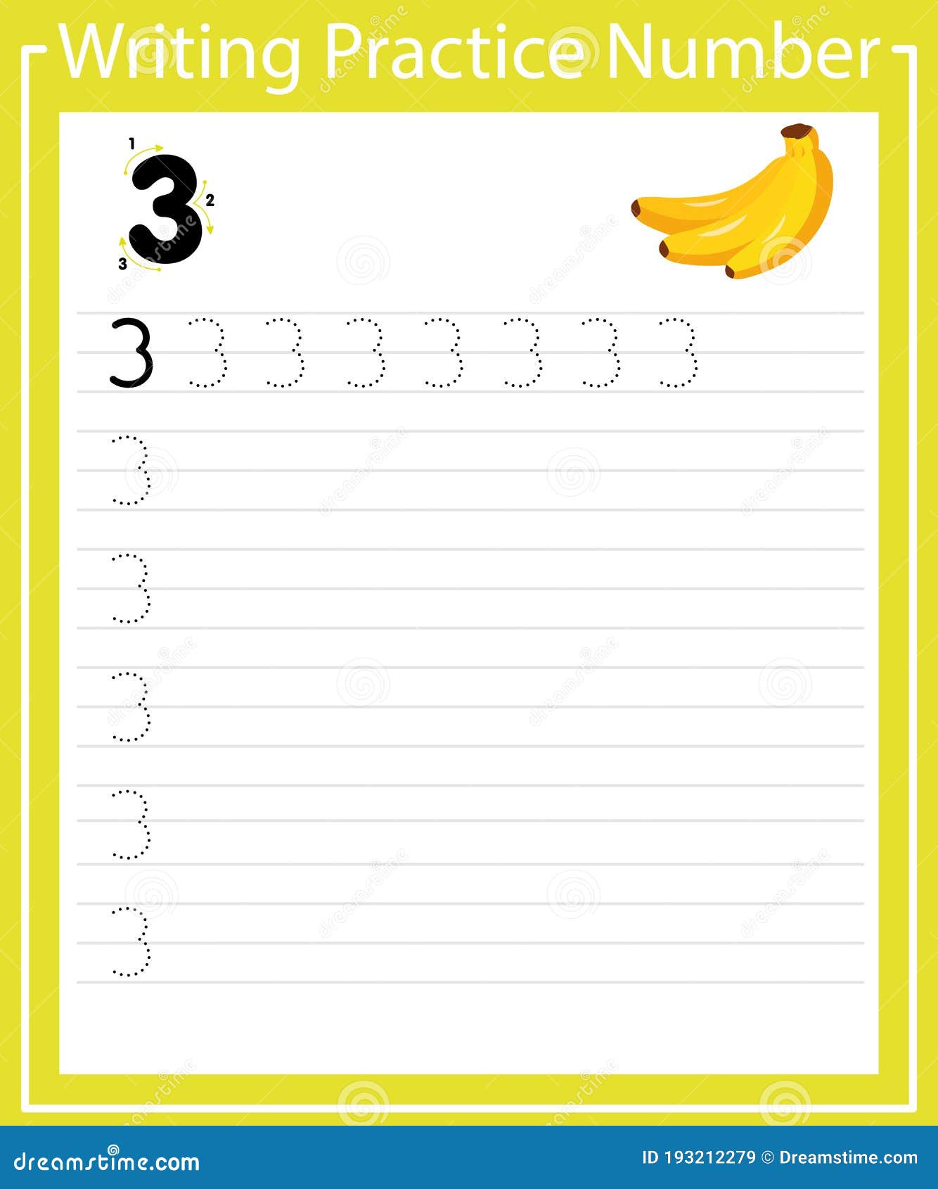 Writing Practice Number Three Stock Vector - Illustration of educate ...