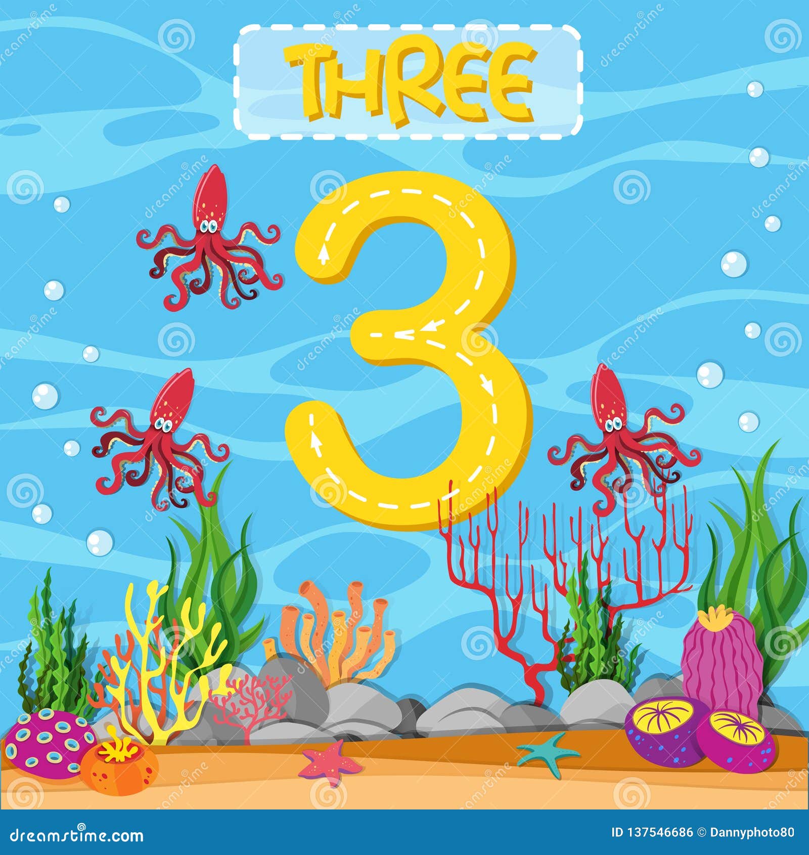 Number Three Underwater Theme Stock Vector - Illustration of count ...