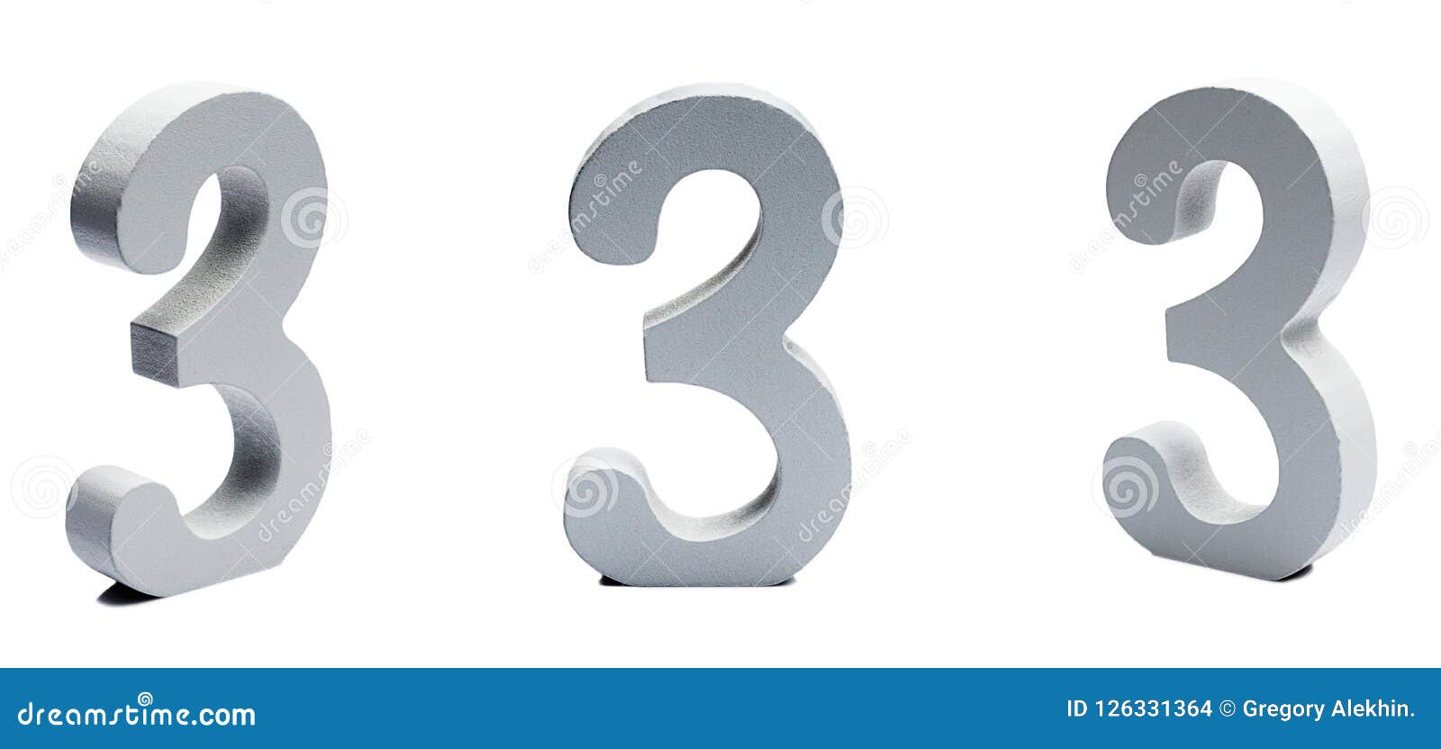 Number Three on a White Background at Different Angles. Stock Photo ...