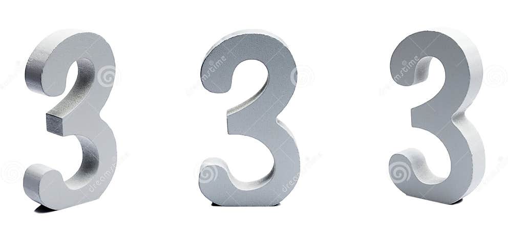 Number Three on a White Background at Different Angles. Stock Photo ...