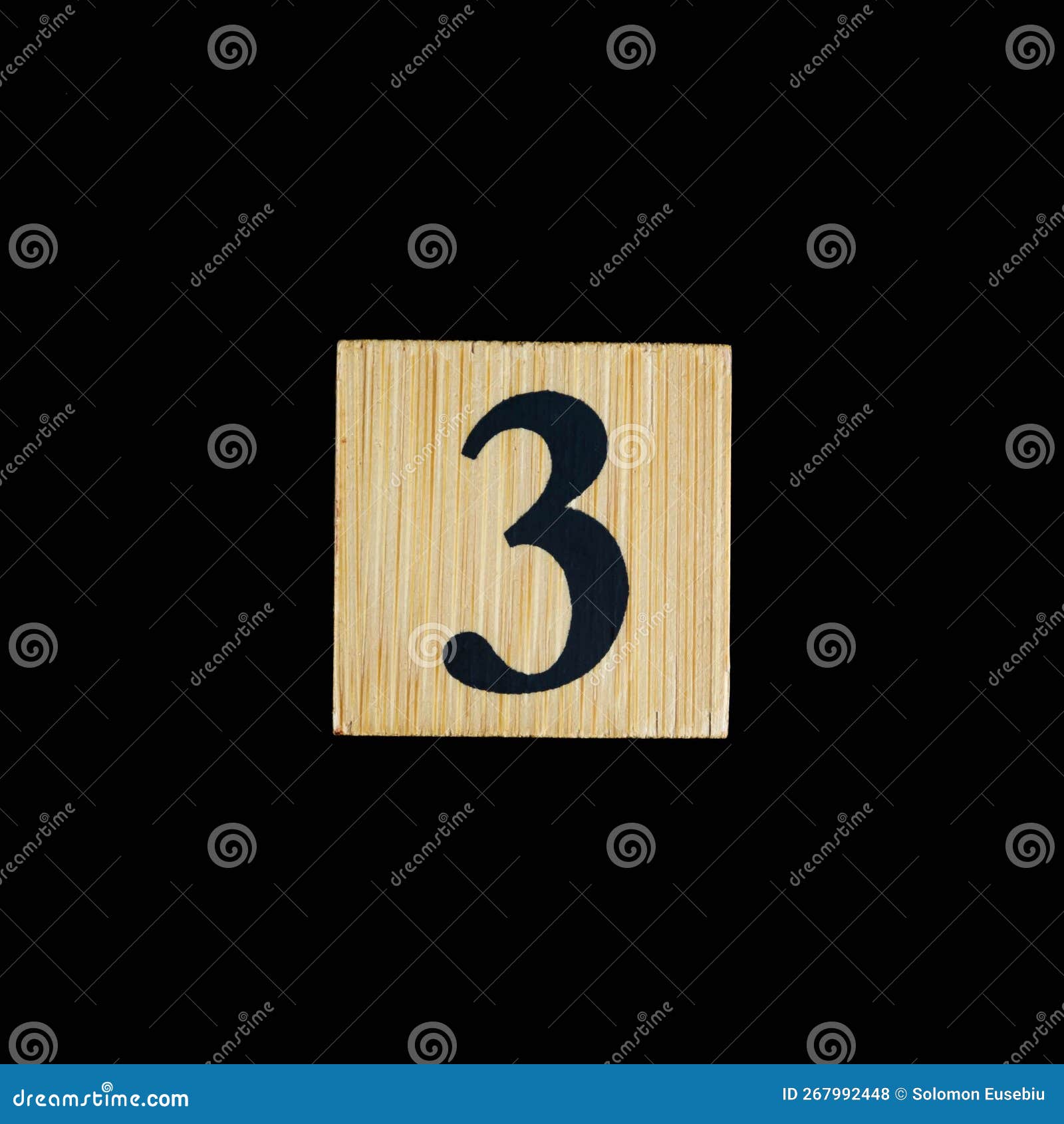 Number 3 Three Wooden Isolated on Black Background Stock Photo - Image ...
