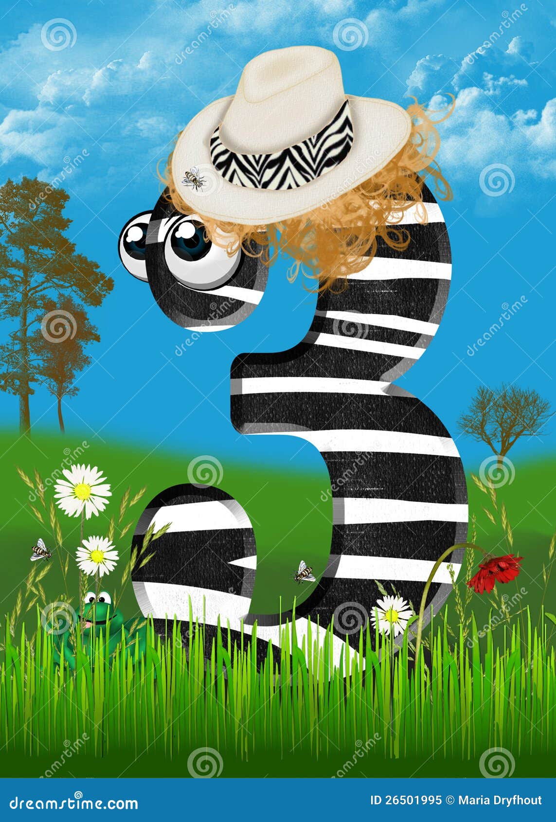 Number Three in Zebra Stripes Stock Illustration - Illustration of sign ...