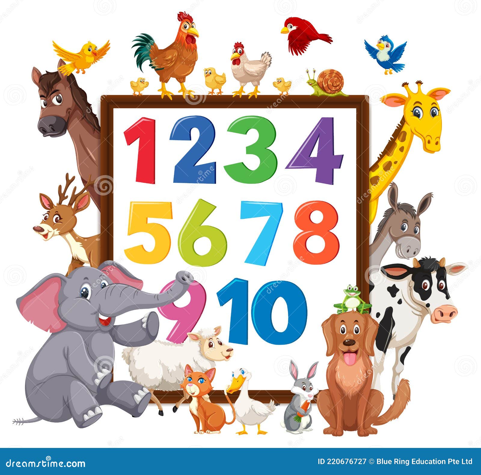 Number 0 To 9 on Banner with Wild Animals Stock Illustration ...